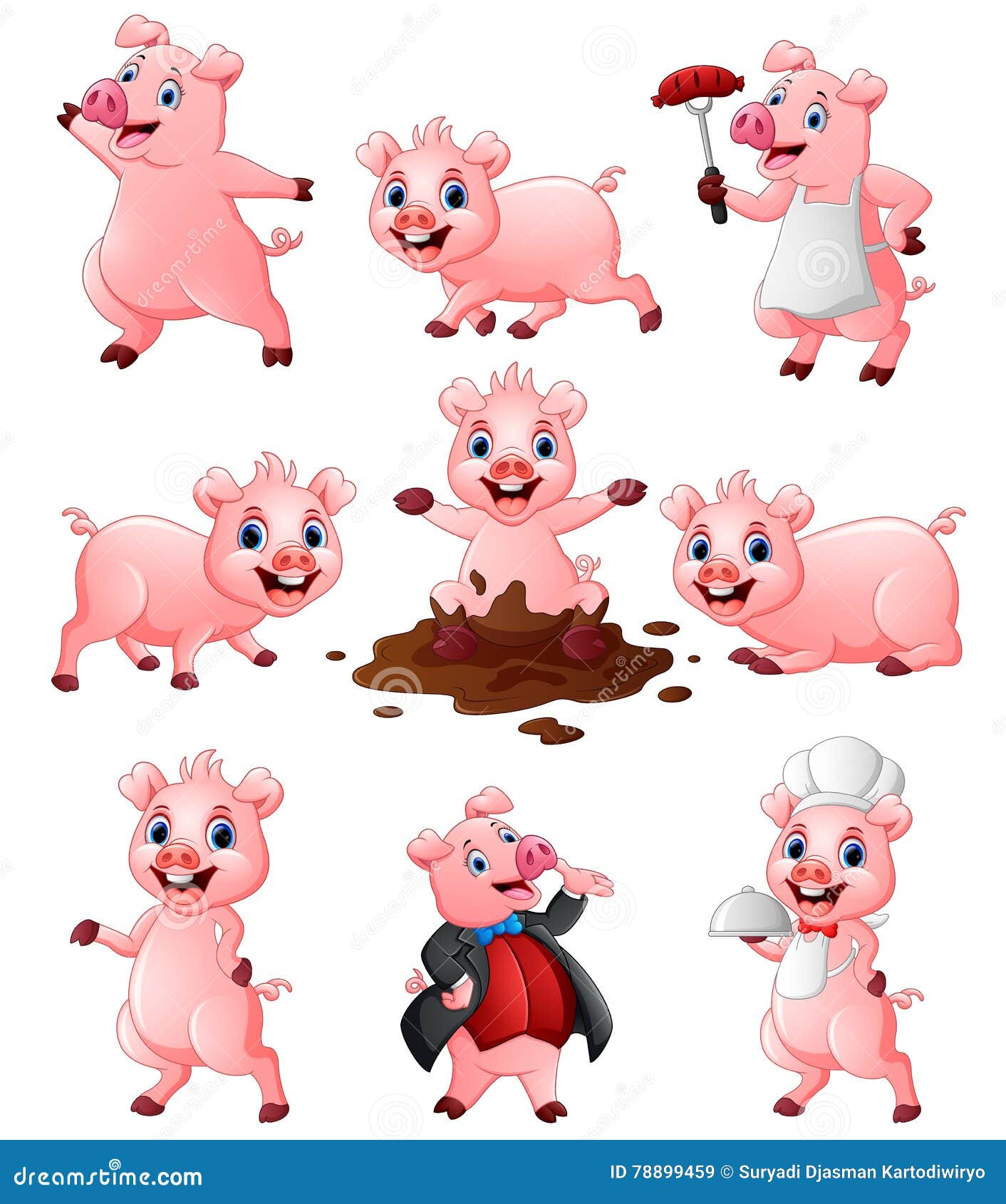Happy Pig Cartoon Collection Set Stock Vector - Illustration of chef ...