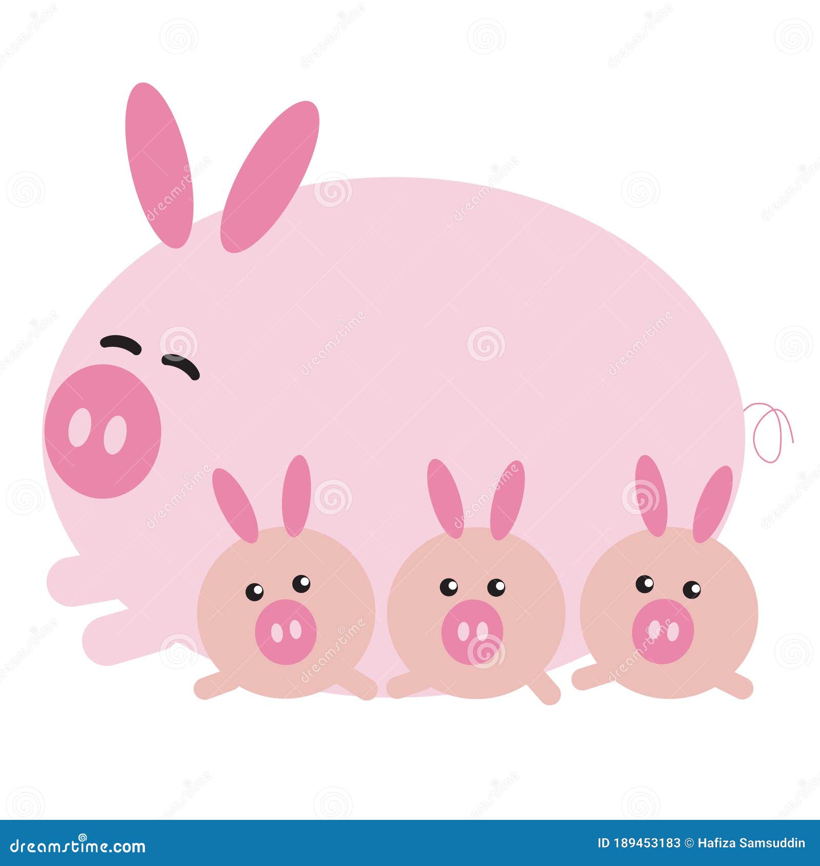 Happy Pig Cartoon with Piglets. Vector Illustration Decorative Design ...