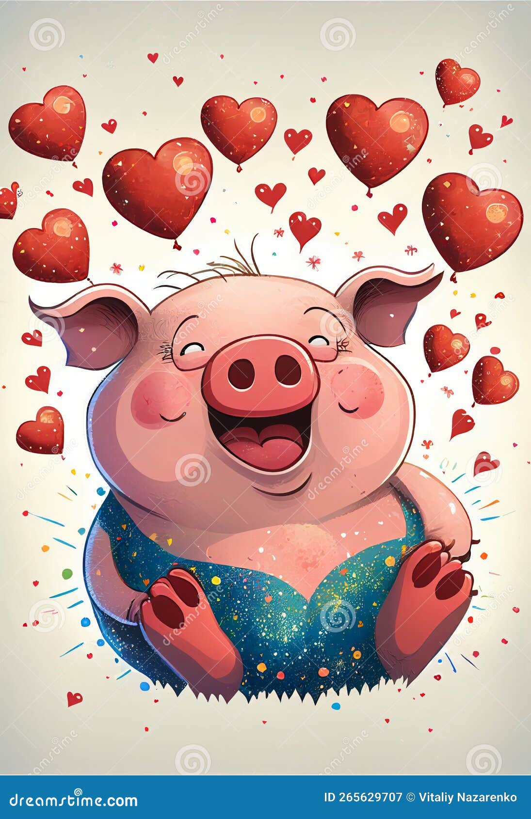 Happy Pig in a Firework of Hearts. Valentine S Day Stock Illustration ...