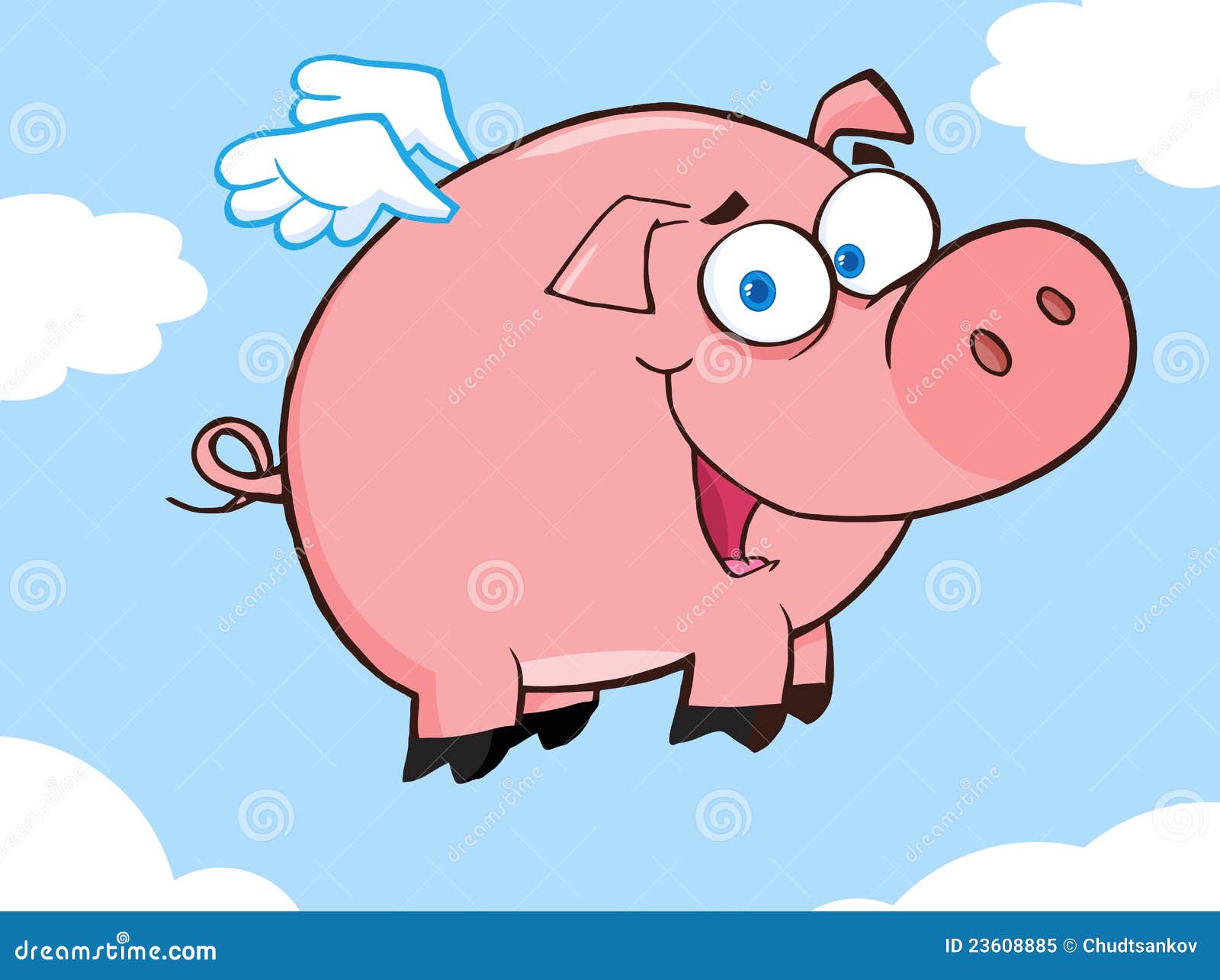 Happy pig flying in a sky stock vector. Illustration of design - 23608885