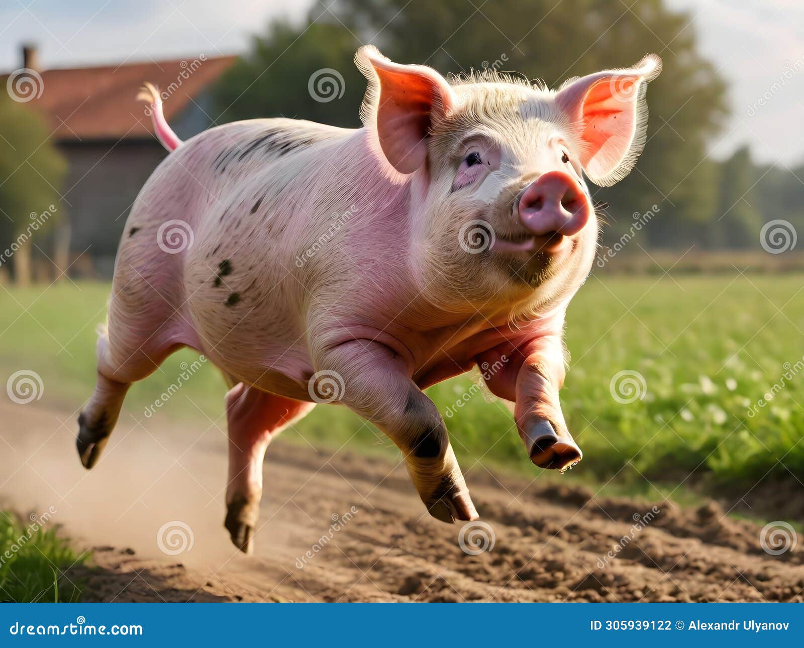 A happy pig runs in nature stock photo. Image of wildlife - 305939122
