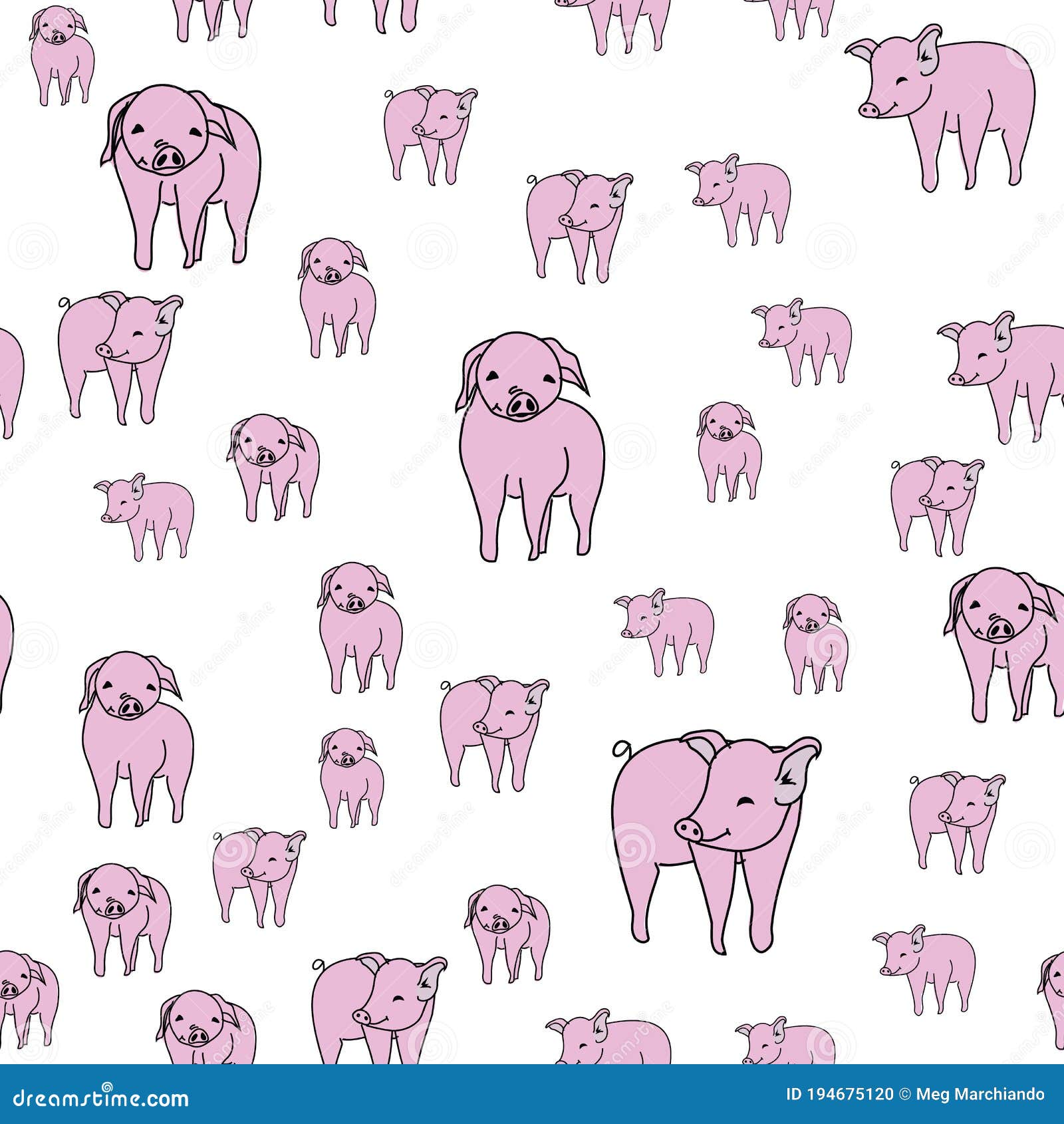 Happy Pig Seamless Pattern with Image Repeated on Purple Background ...