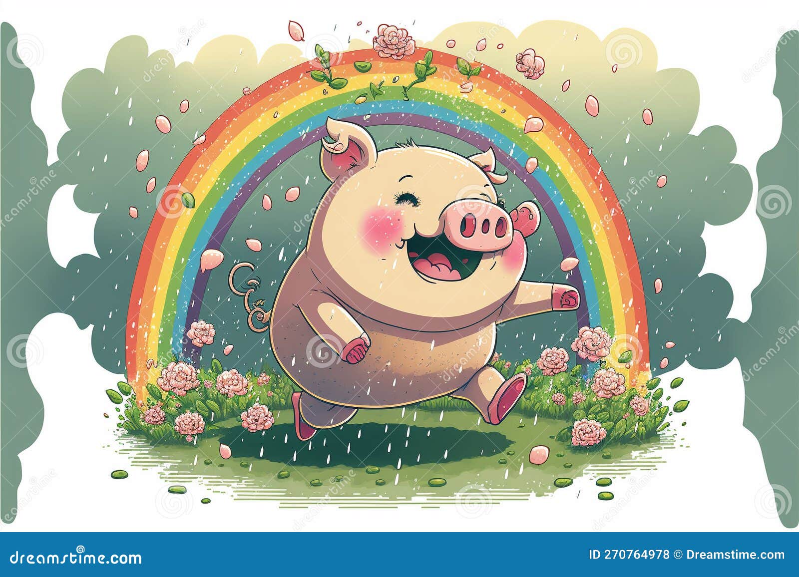 Happy Piggy Walking in the Rain. AI Generated Stock Illustration ...