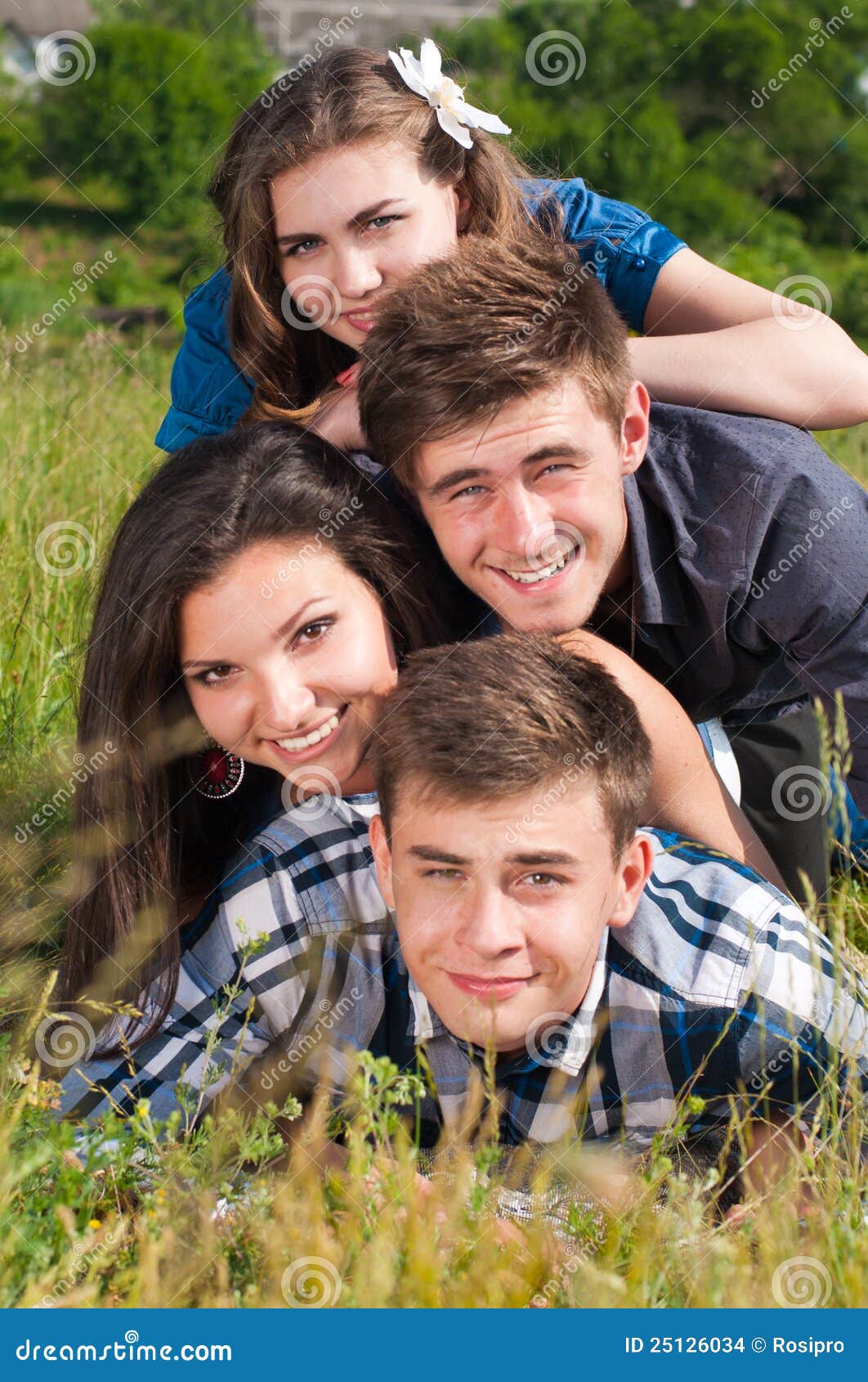 Happy Pile: Group of Young People & Green Field Stock Photo - Image of ...