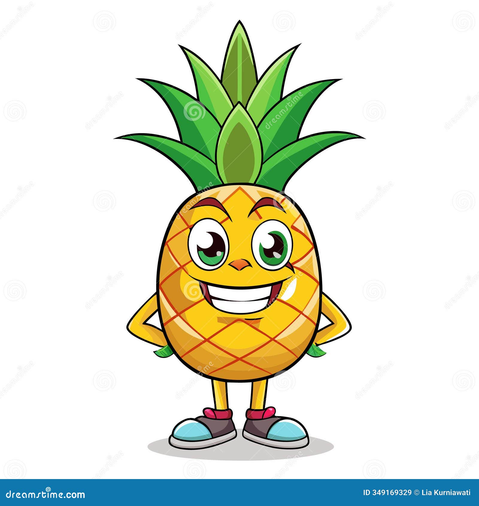 Happy Pineapple Cartoon Character with Hands on Hips, Smiling Stock ...
