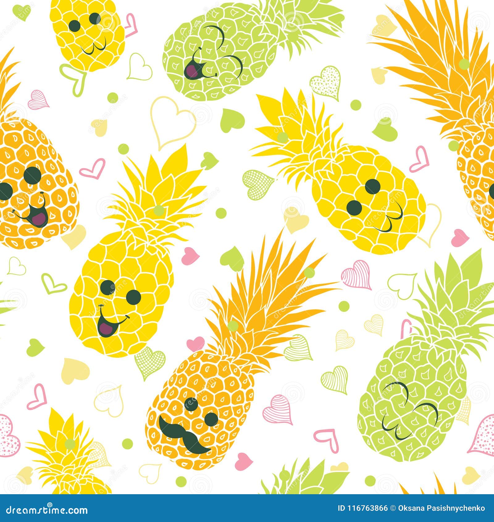 Happy Pineapple Faces Seamless Repeat Pattern Stock Vector - Illustration of happy, character ...