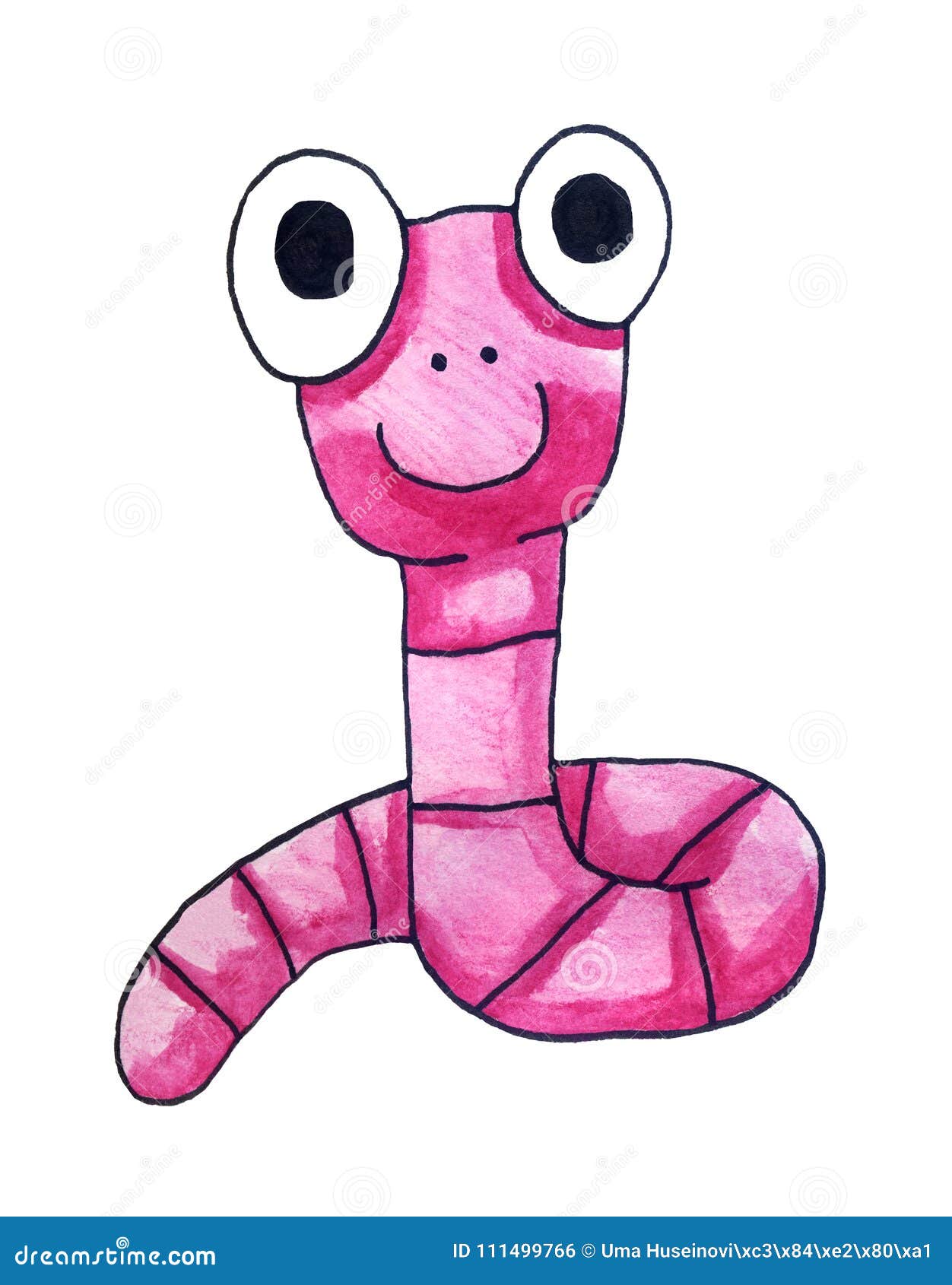 Happy Pink Watercolor Worm stock illustration. Illustration of animal ...