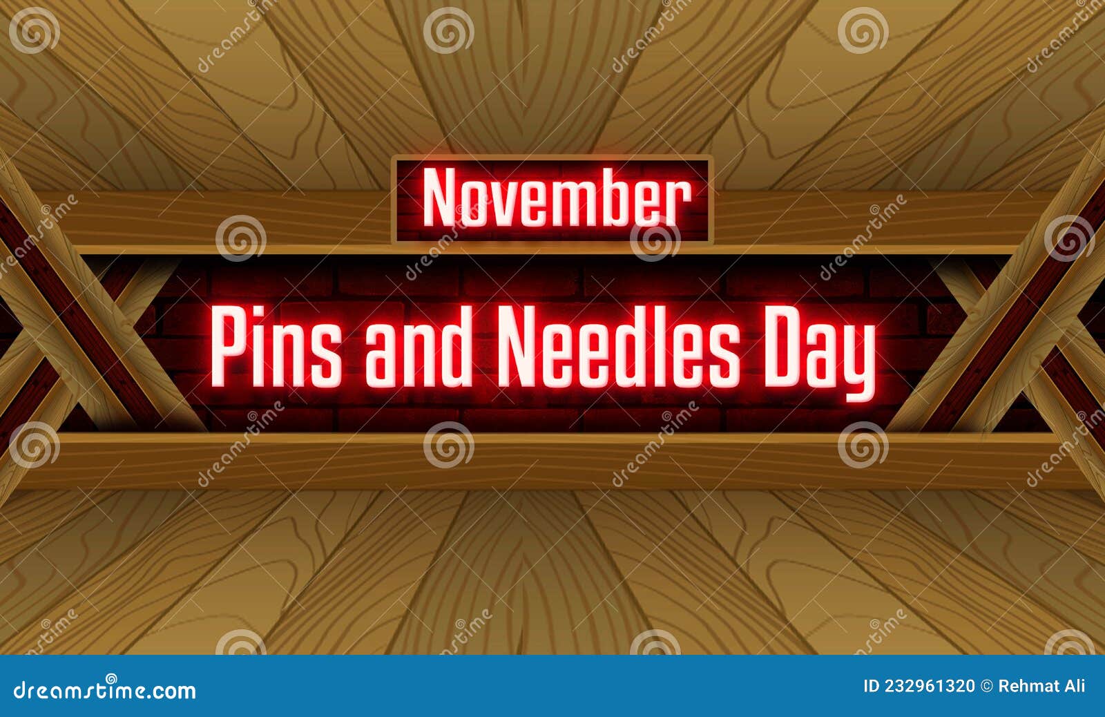 November, Pins and Needles Day, Neon Text Effect on Bricks Background ...