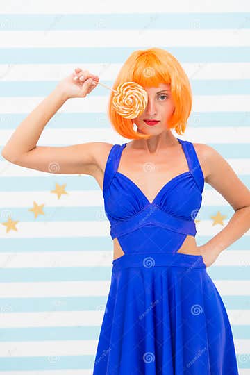 Happy Pinup Model With Lollipop In Hand Cool Girl With Lollipop Woman