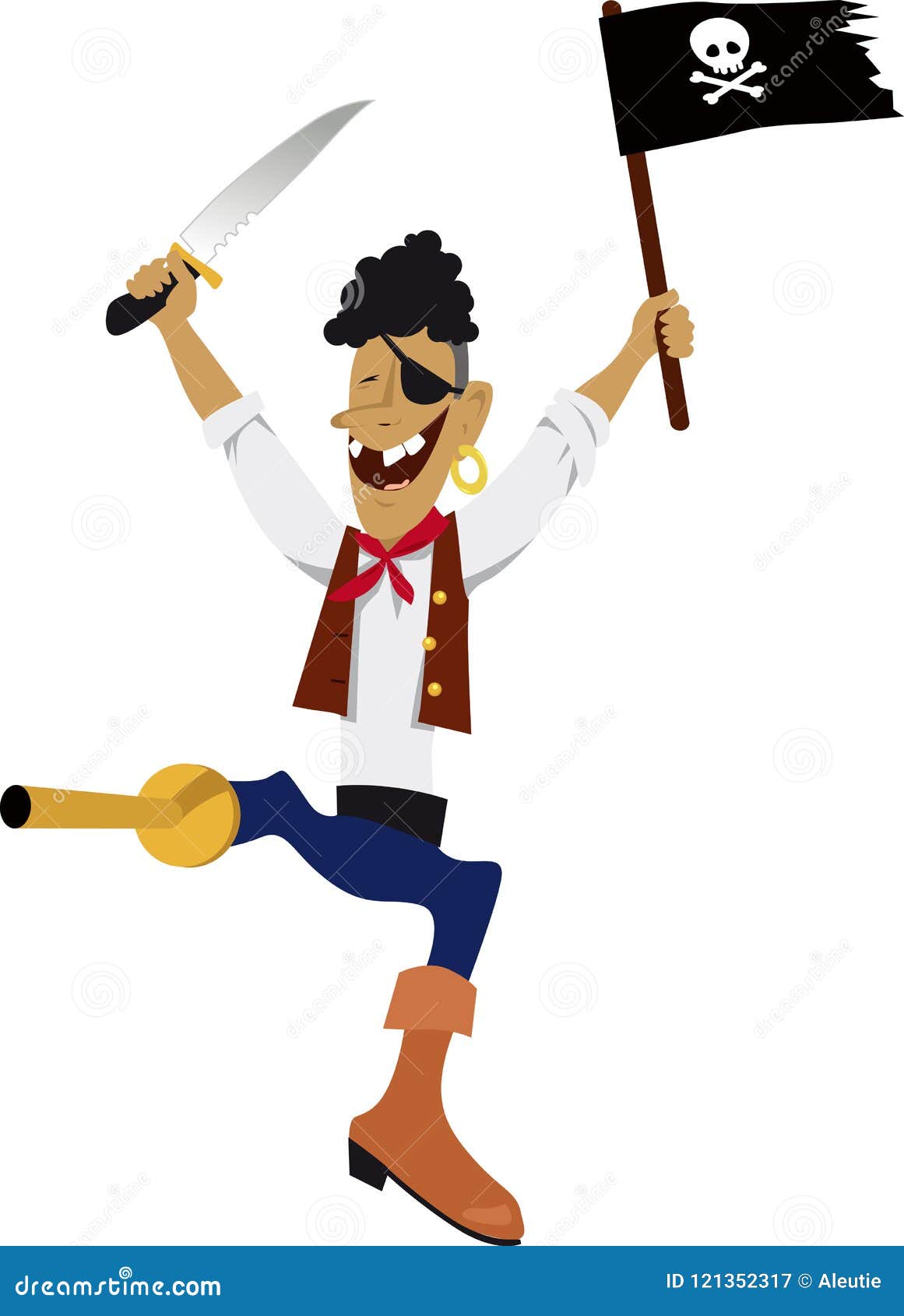 Happy Pirate With A Flag Cartoon Vector 121352317
