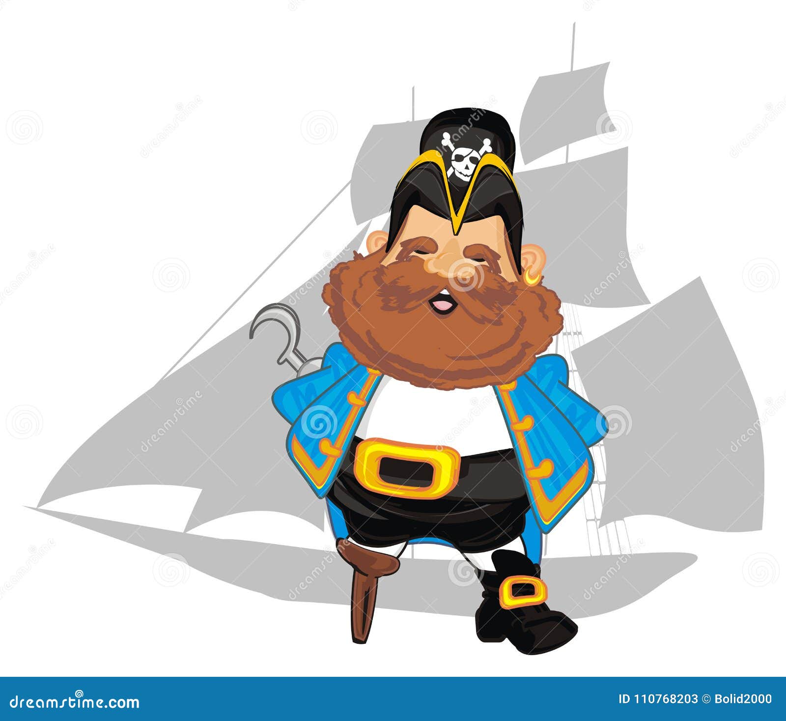 Pirate and ship stock illustration. Illustration of earring - 110768203