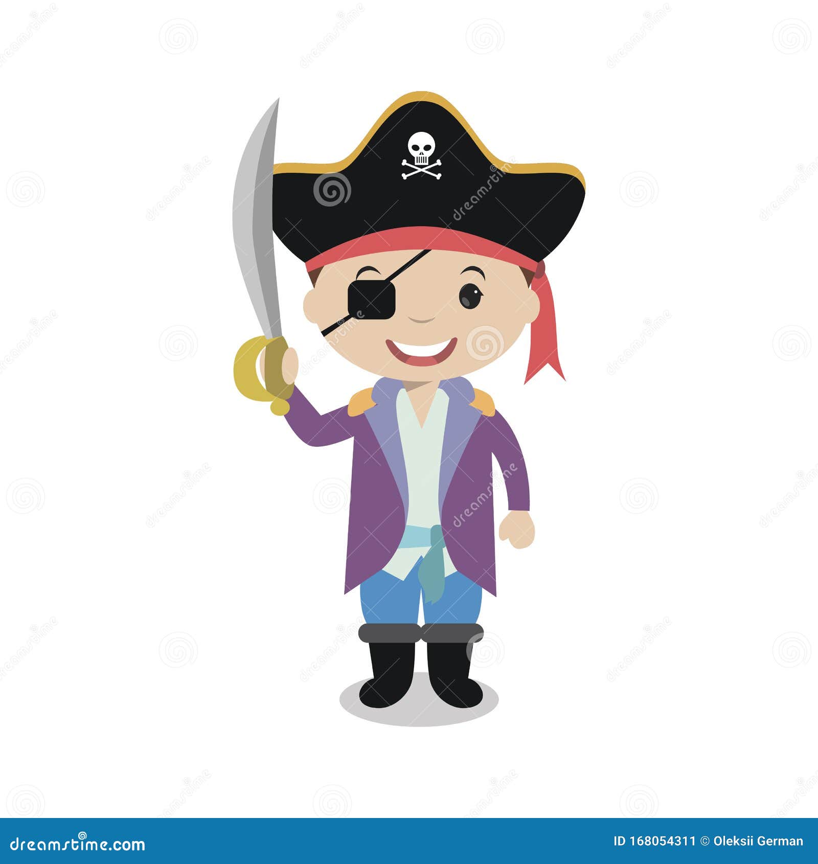 Happy Pirate With A Flag Cartoon Vector 121352317