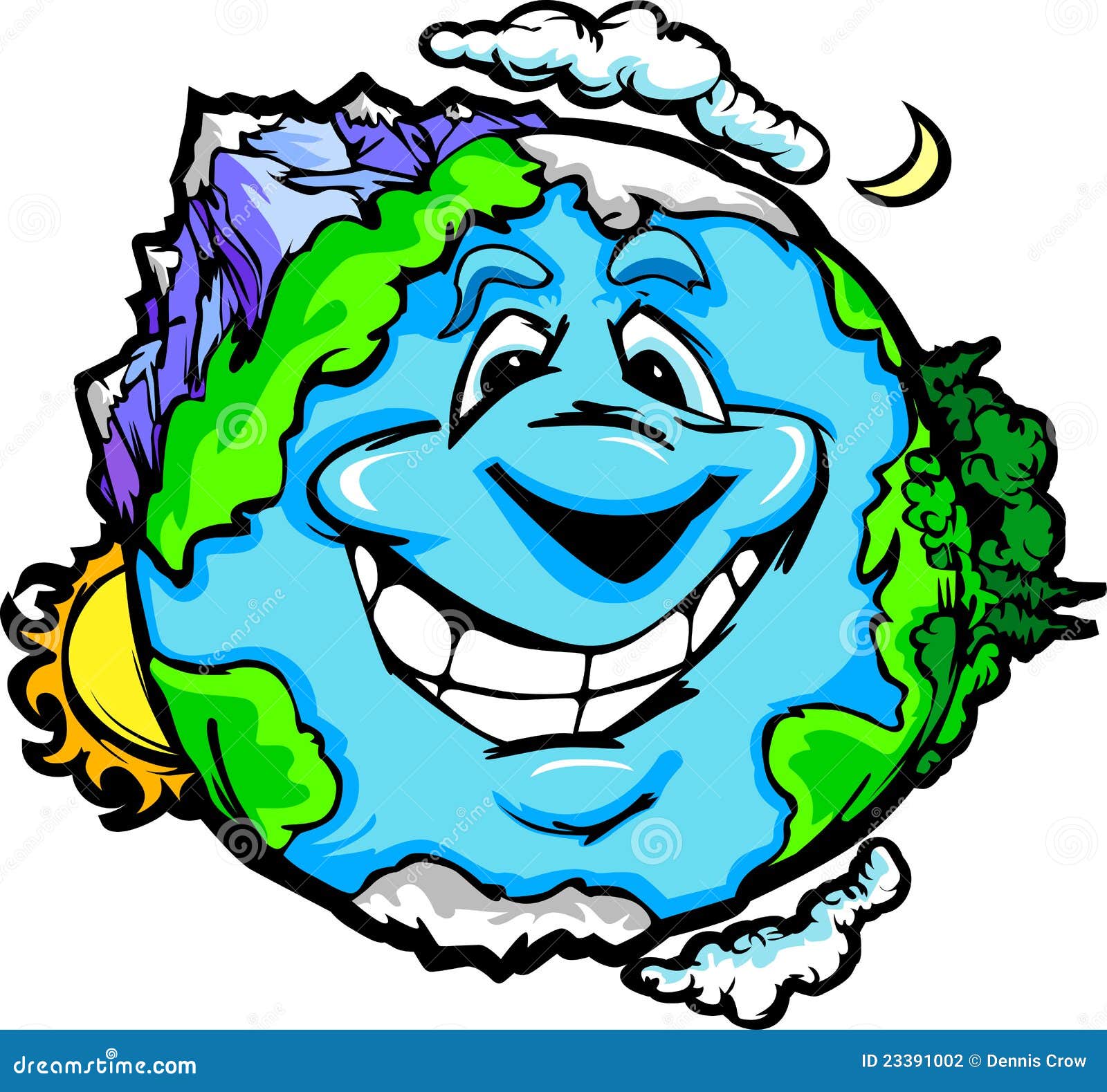 Happy Planet Earth with Mountains and Clouds Stock Vector ...