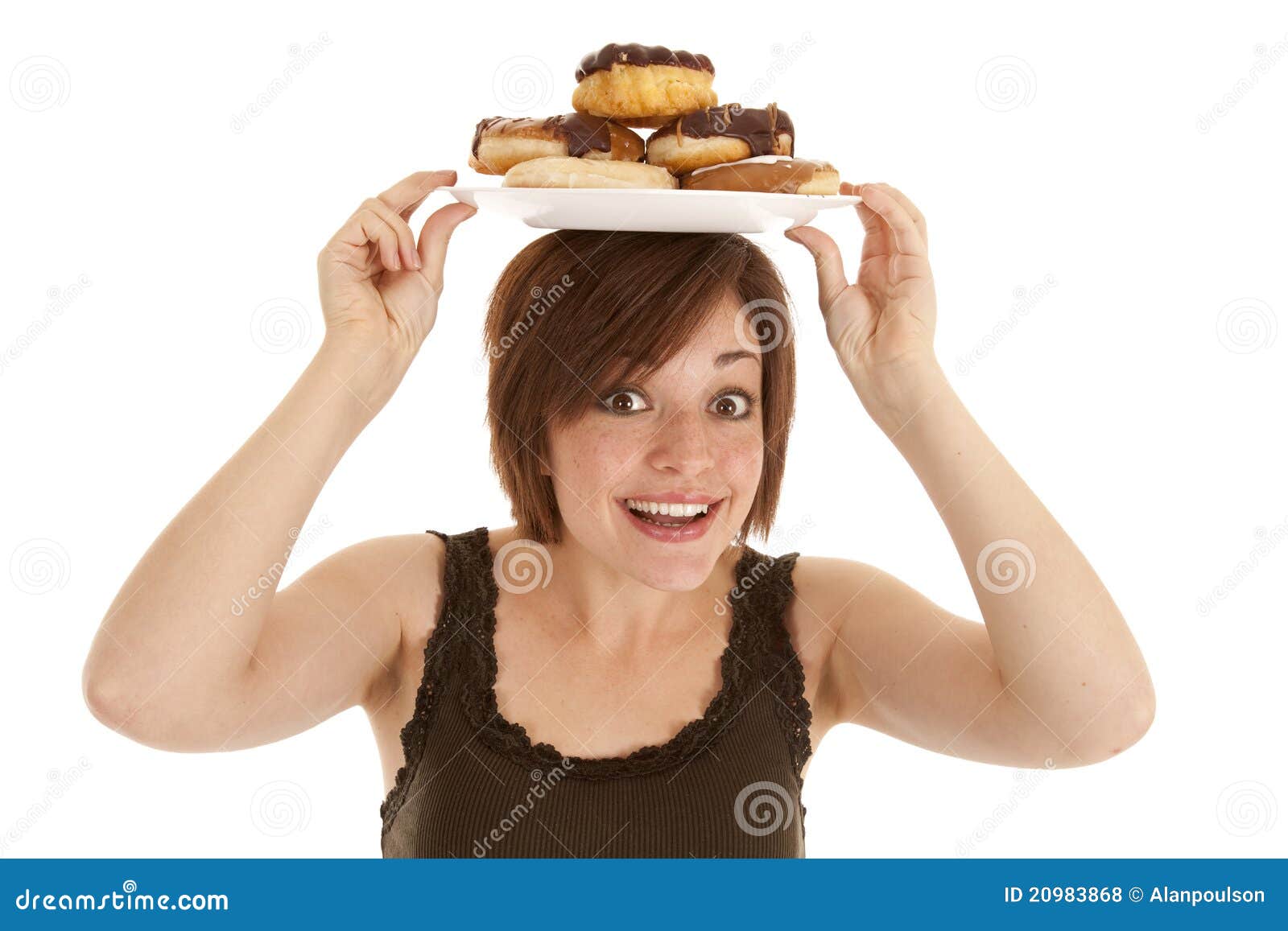 Happy plate on head stock photo. Image of doughnut, deadly - 20983868