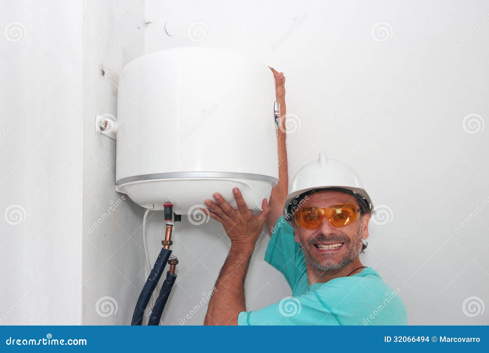 Happy plumber stock photo. Image of equipment, water - 32066494