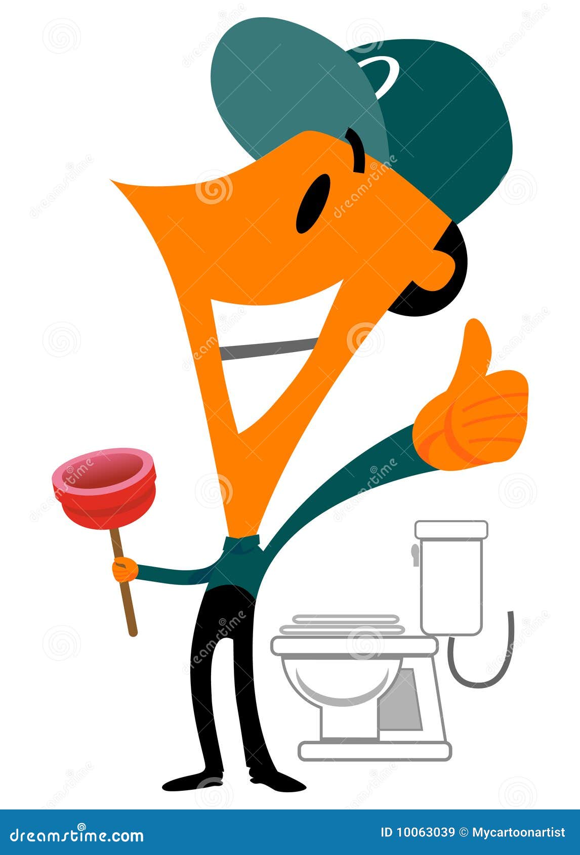 Happy Plumber With Plunger And Toilet Cartoon Vector | CartoonDealer ...