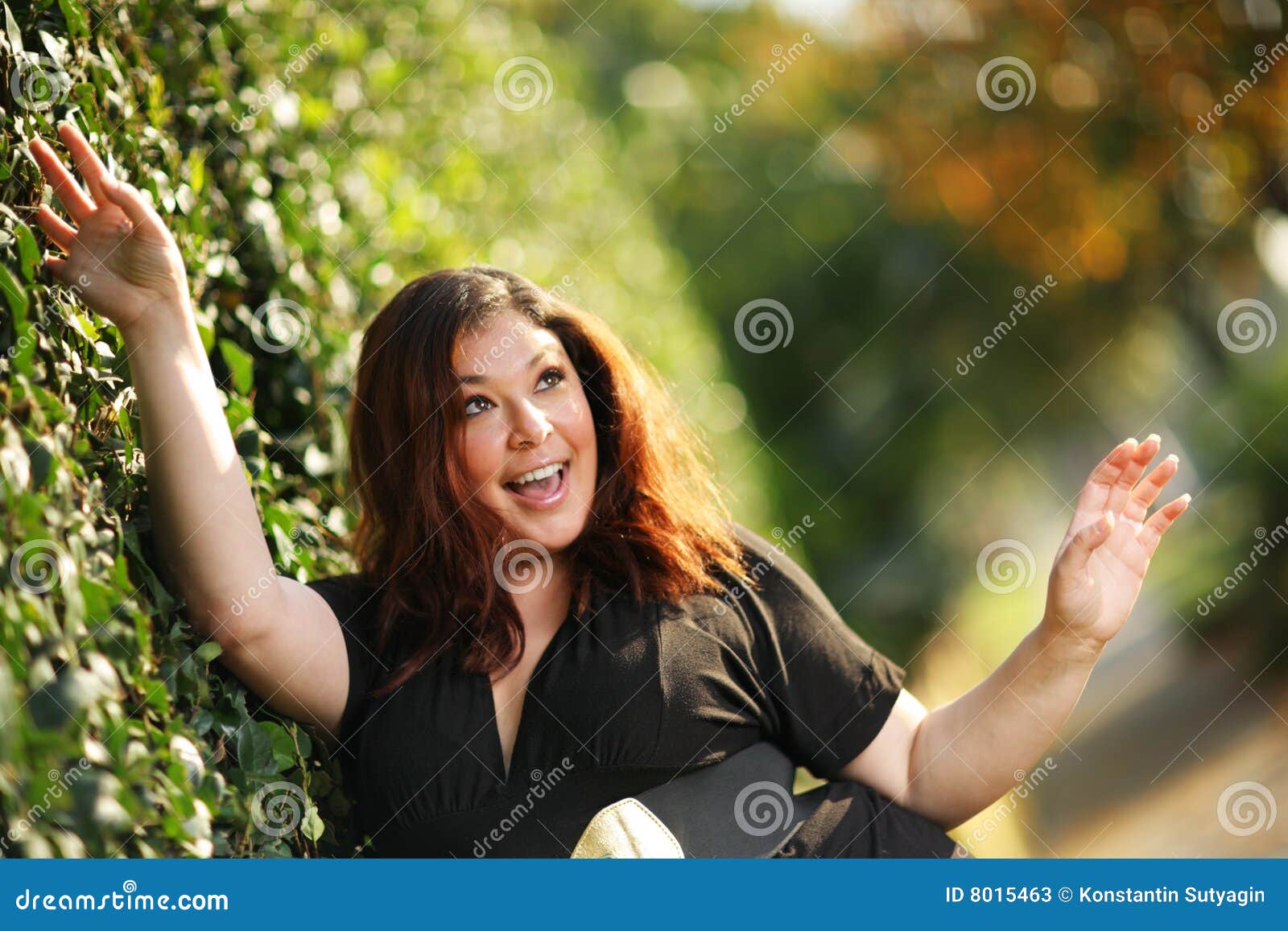 Happy Plus Size Fashion Model, Fat Woman On Studio Background ...