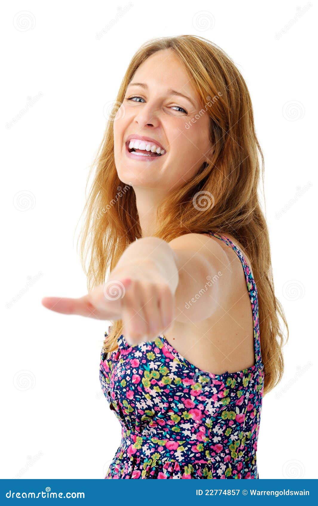 Happy pointing woman stock image. Image of outstretch - 22774857