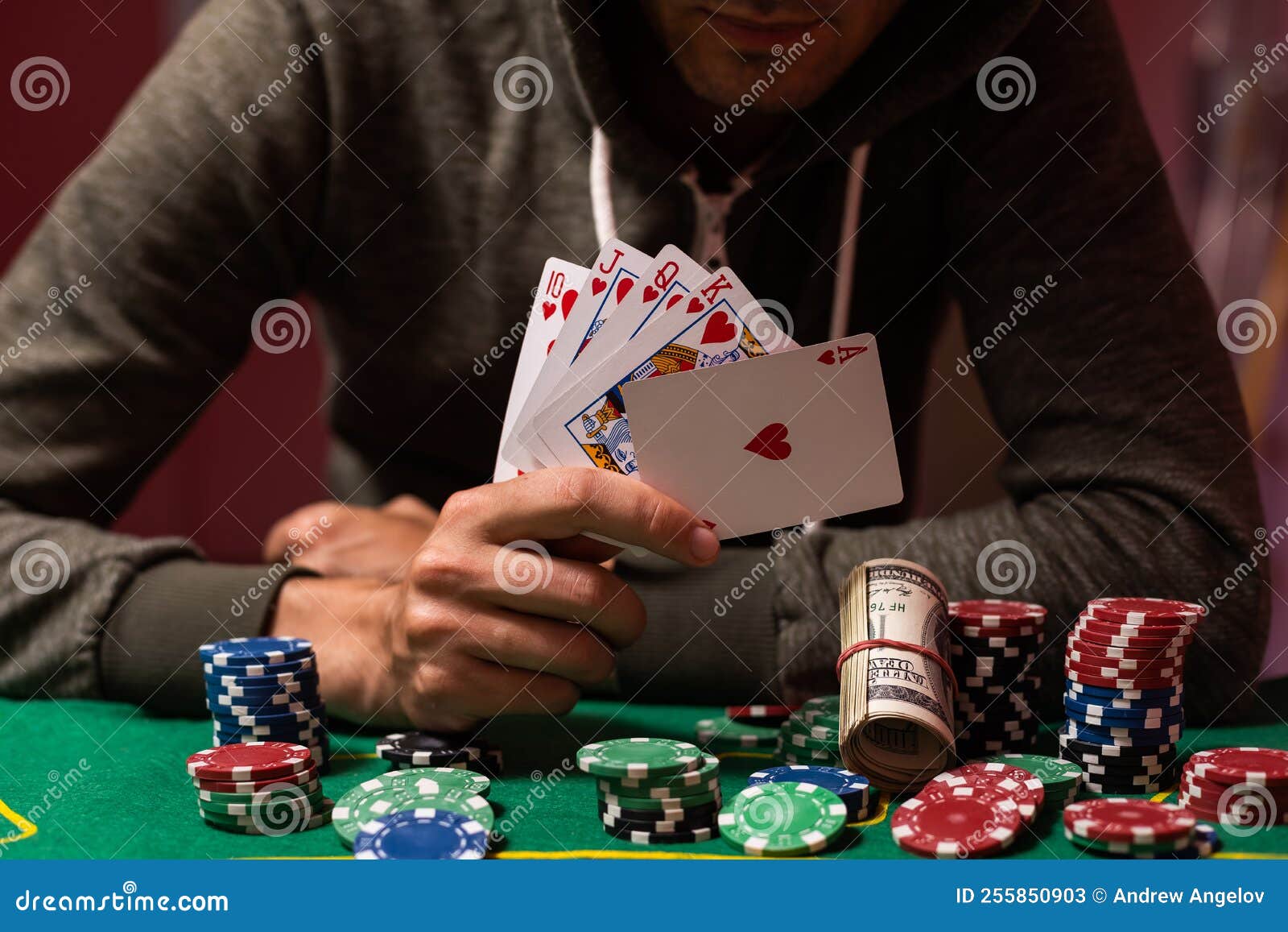 Happy Poker Player Winning and Holding Cards. Stock Image - Image of ...