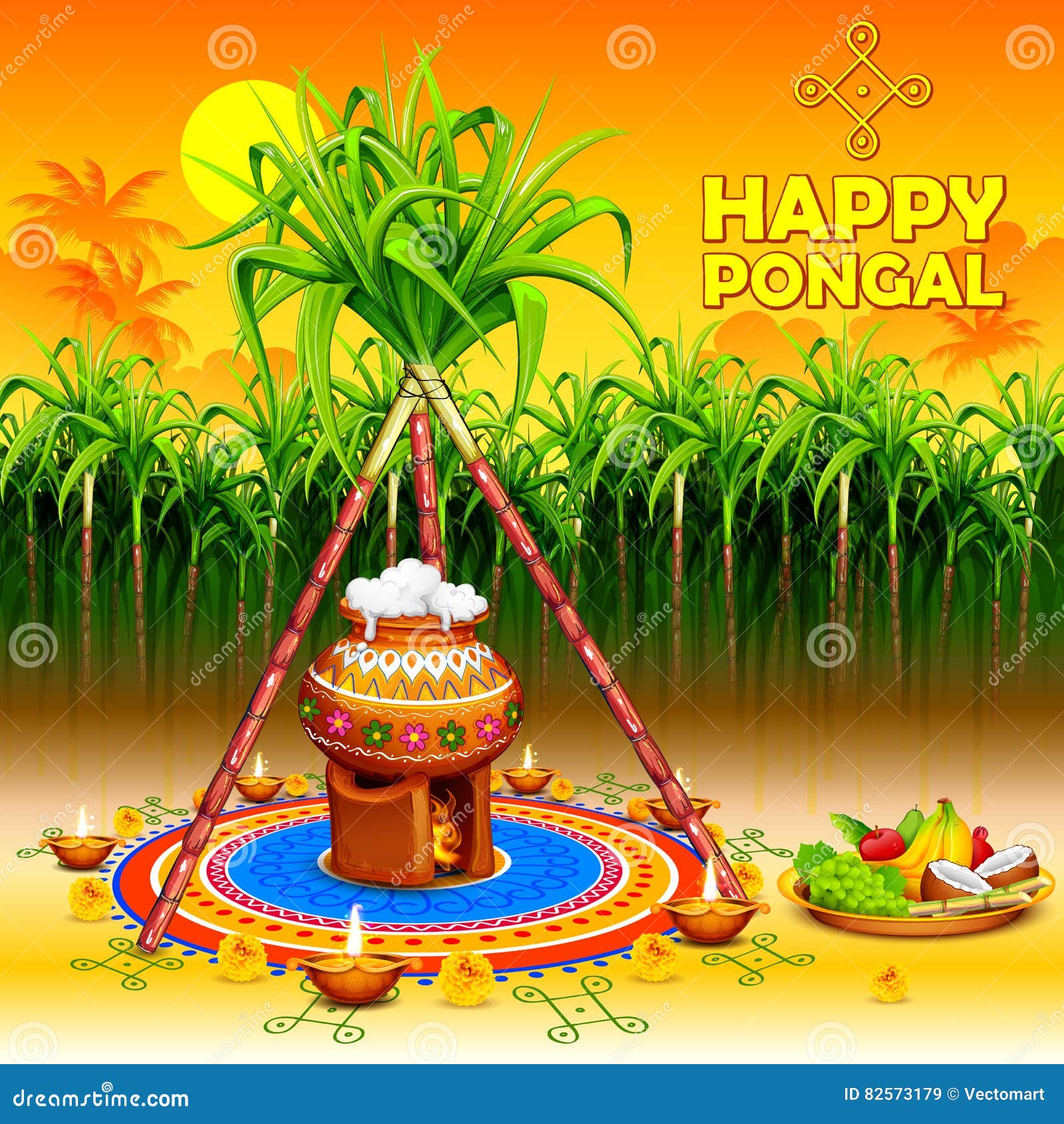 Happy Pongal Greeting Background Cartoon Vector | CartoonDealer.com ...
