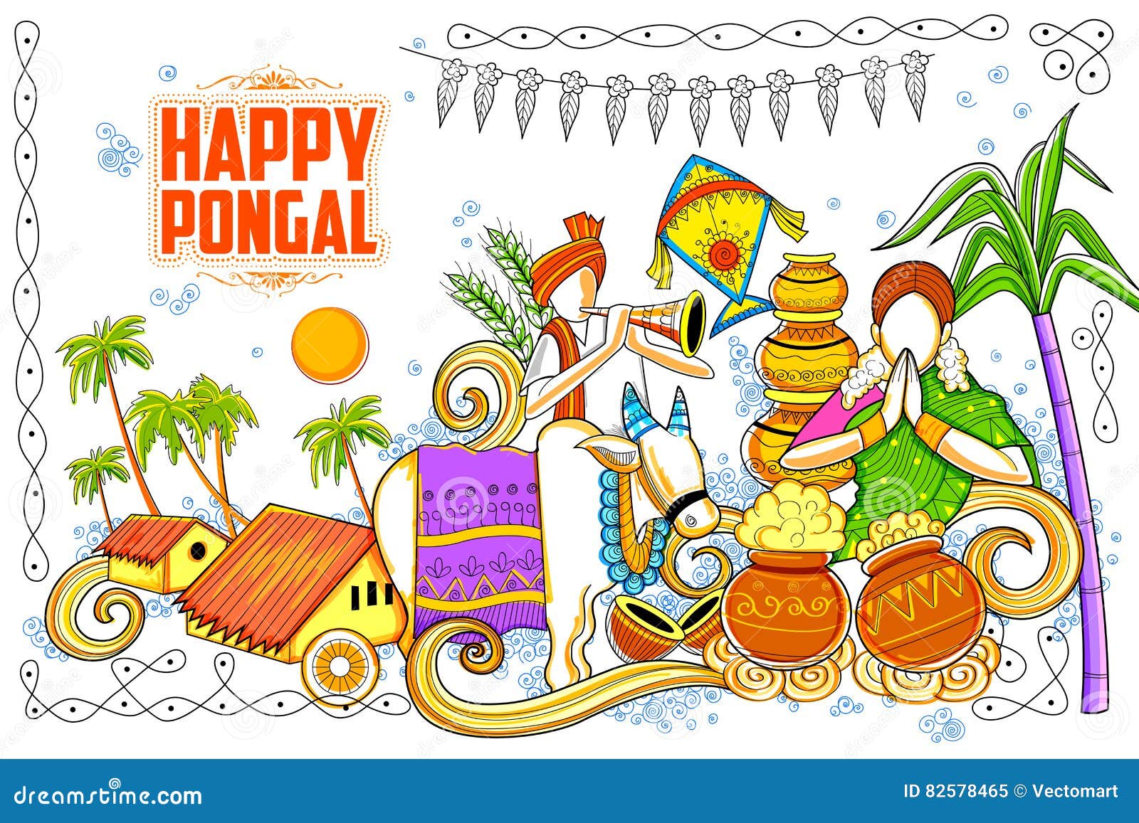 Happy Pongal Greeting Background Cartoon Vector | CartoonDealer.com ...