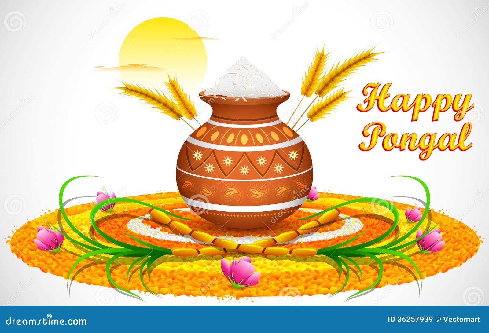 Happy Pongal Greeting Background Vector Illustration | CartoonDealer ...