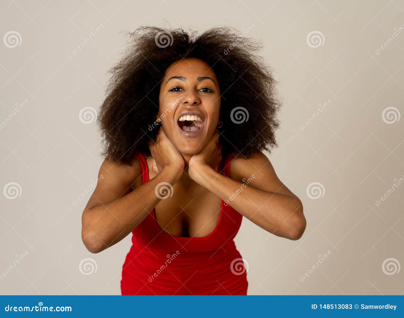 Happy Portrait Of Cheerful Beautiful African American Woman Having Fun