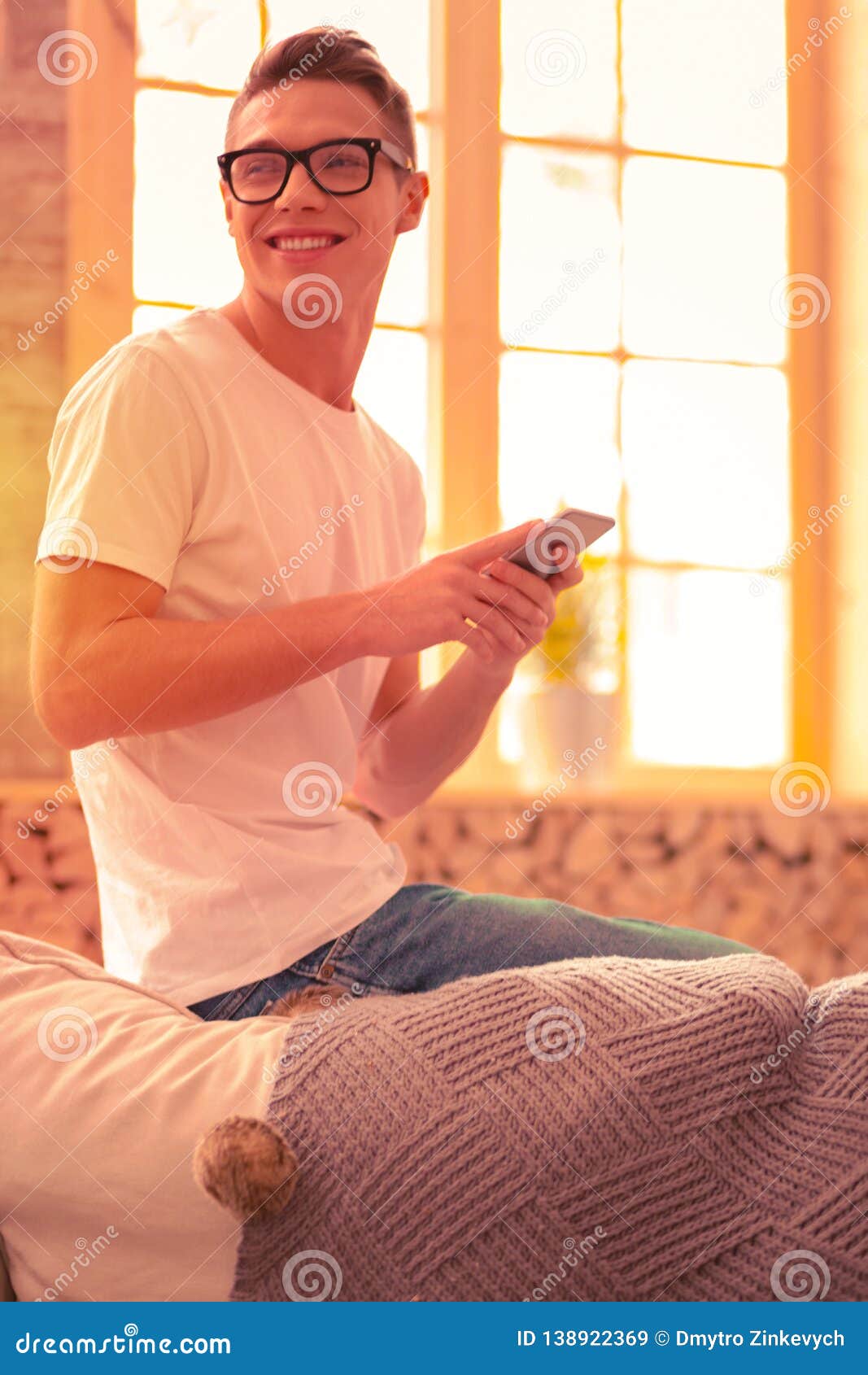 Happy Positive Guy Averting from Typing Message Stock Image - Image of ...