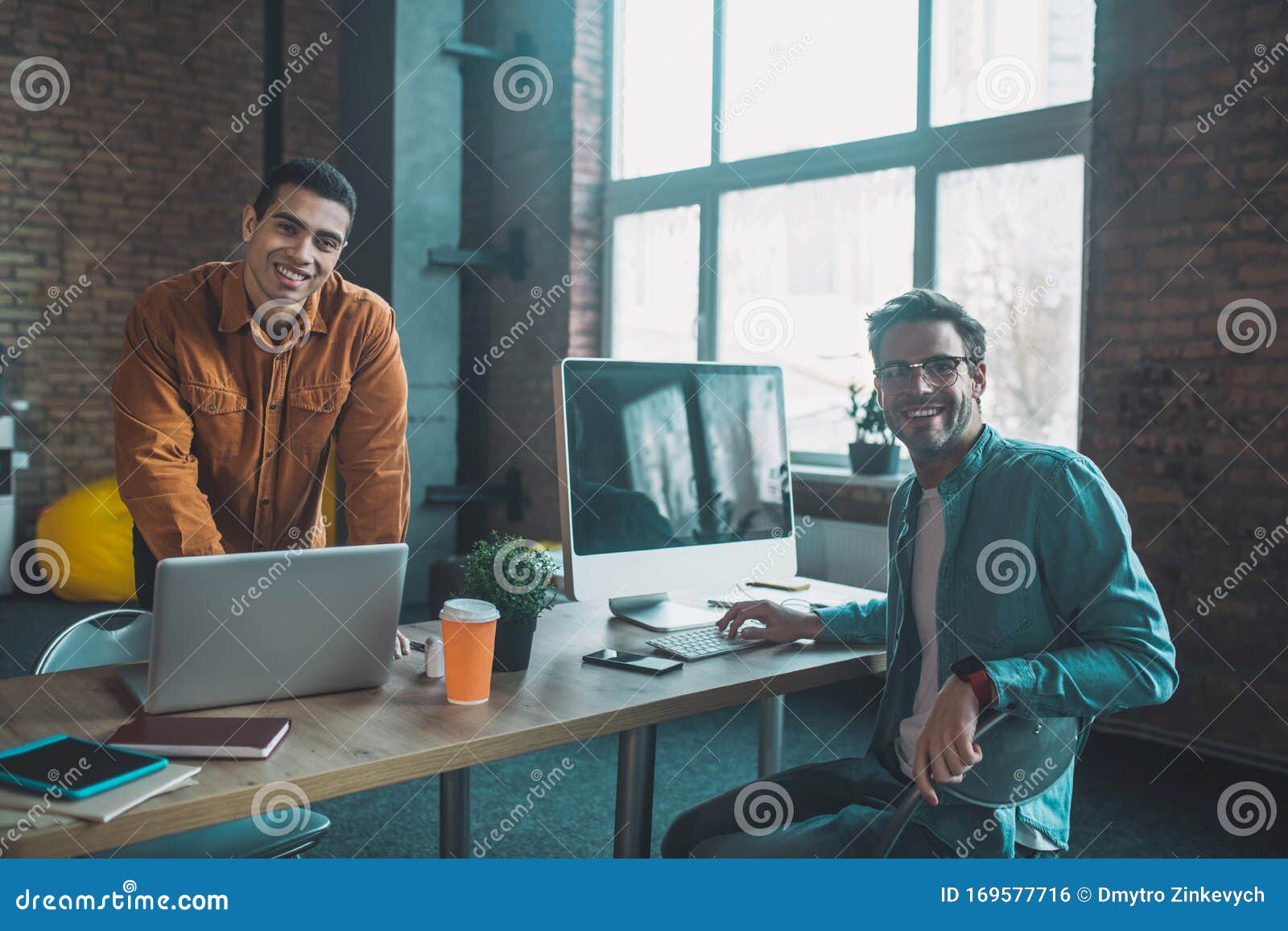 Happy Positive Men Being in a Good Mood at Work Stock Photo - Image of ...