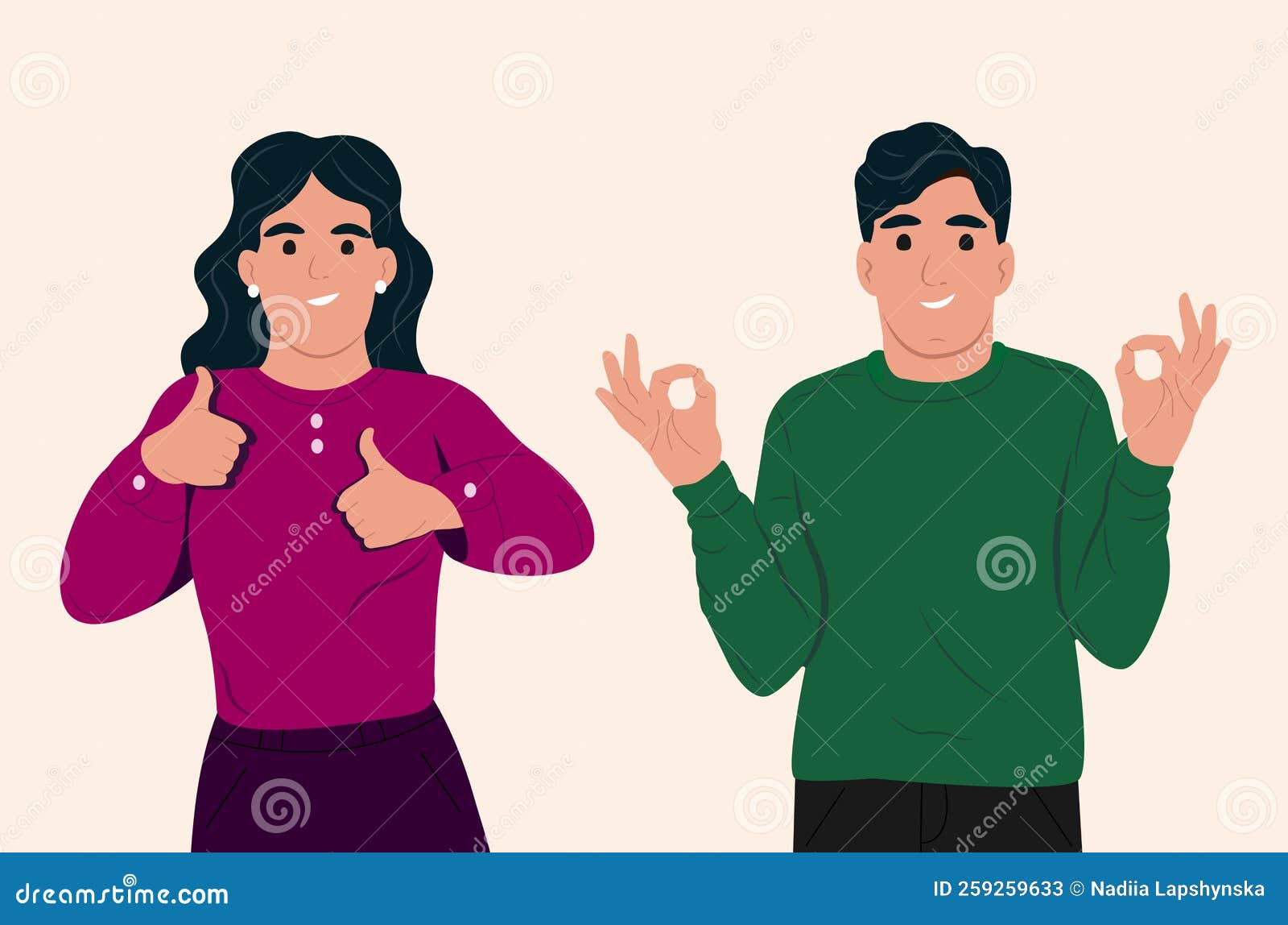 Happy Positive People Man And Woman Gesturing With Hands Fingers