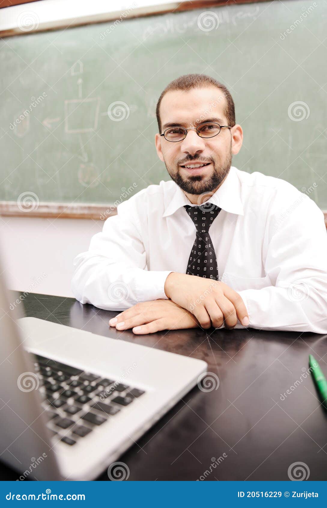 Happy Positive Teacher with Laptop Stock Image - Image of classroom ...