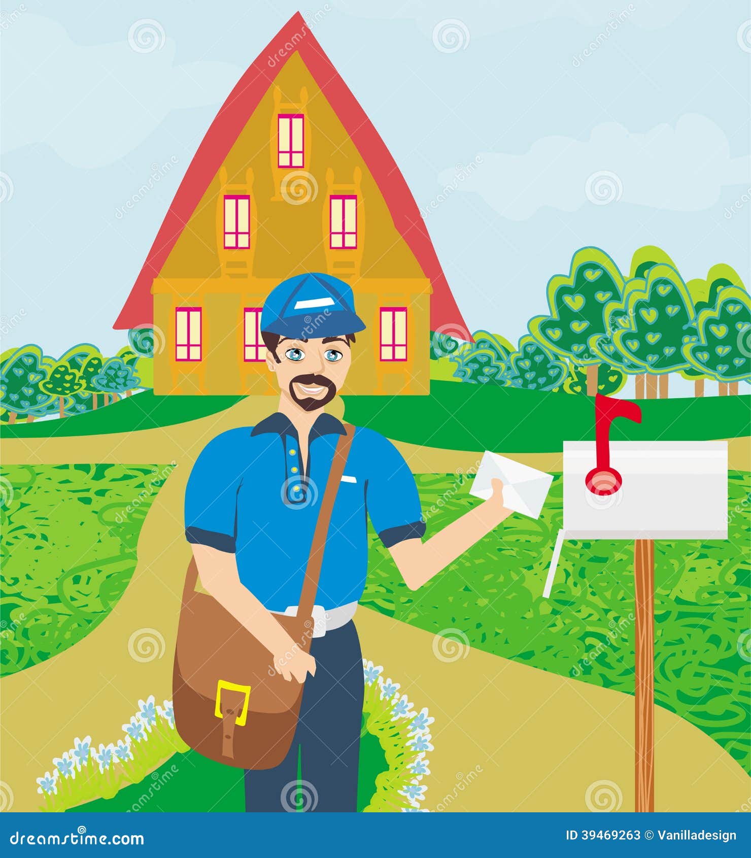 Happy Postman stock vector. Illustration of male, human - 39469263