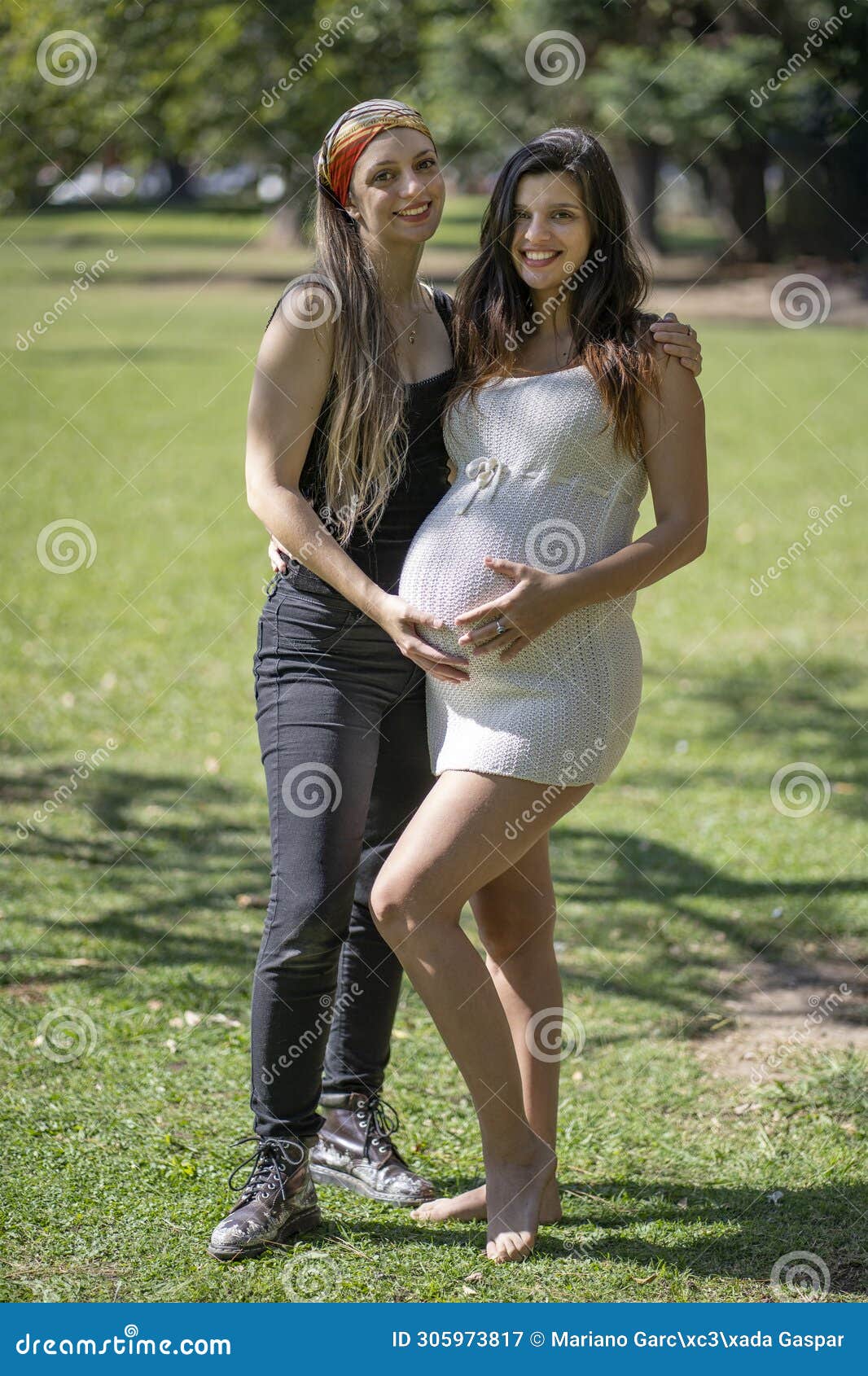 Happy Pregnant Lesbian Couple At Outdoors Stock Image Image Of Copy