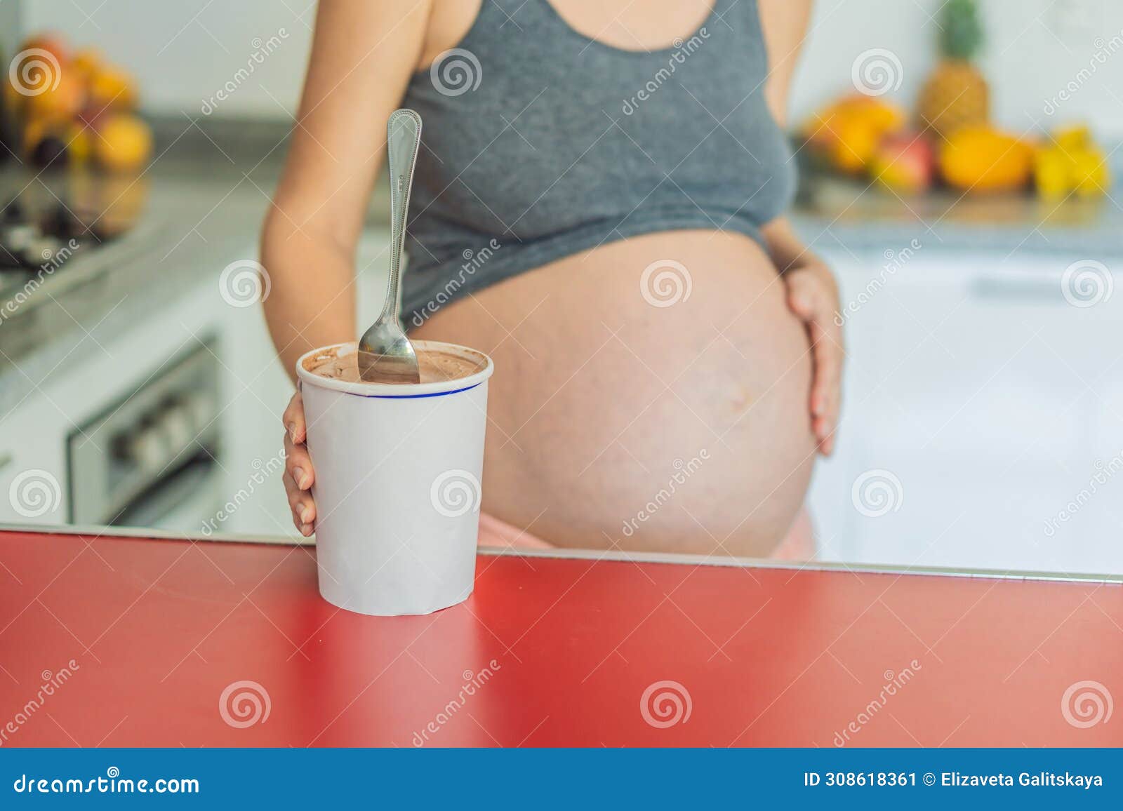 Happy Pregnant Young Woman Eating Ice Cream Stock Image Image Of