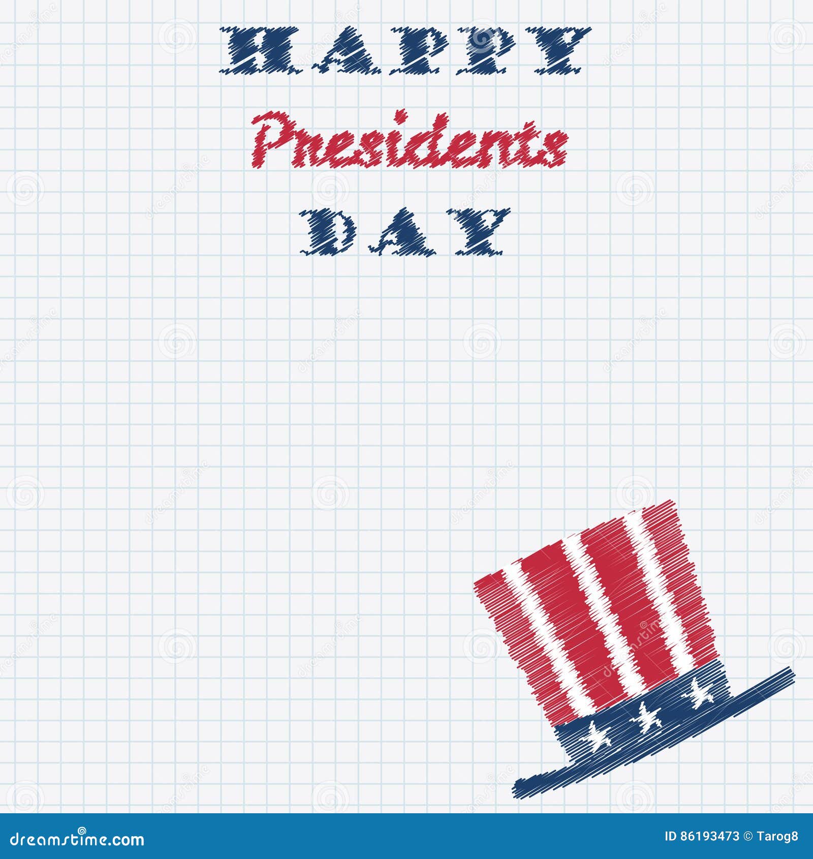 Happy Presidents Day Typography with Tall Hat Hand Drawn Doodle Sketch ...