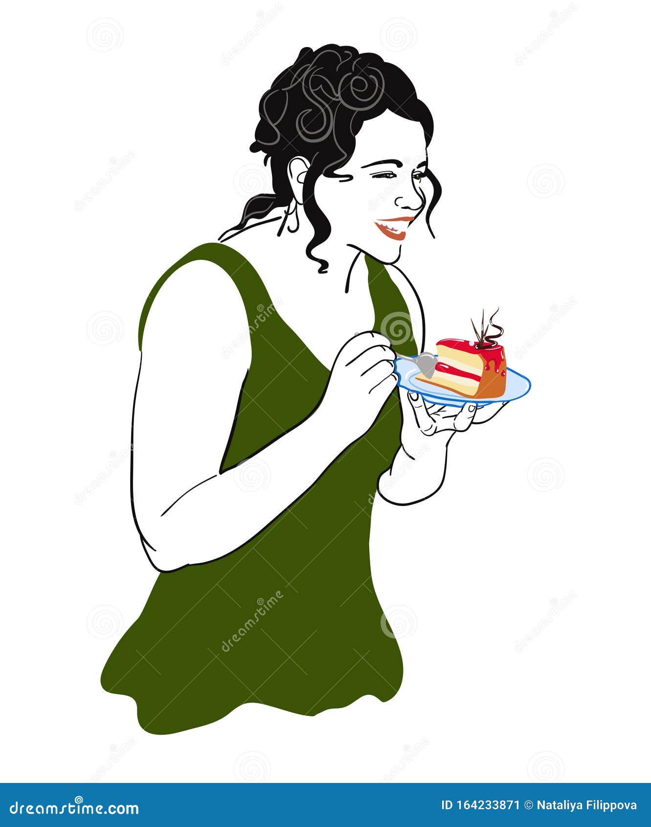 Plump Girl Eat Cake Stock Vector Illustration Of Girl 164233871