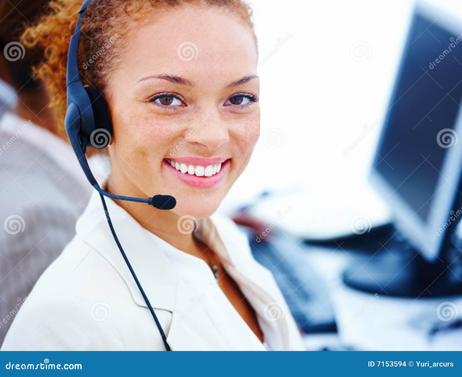 Happy Pretty Executive Wearing Headset Stock Photo - Image of ...