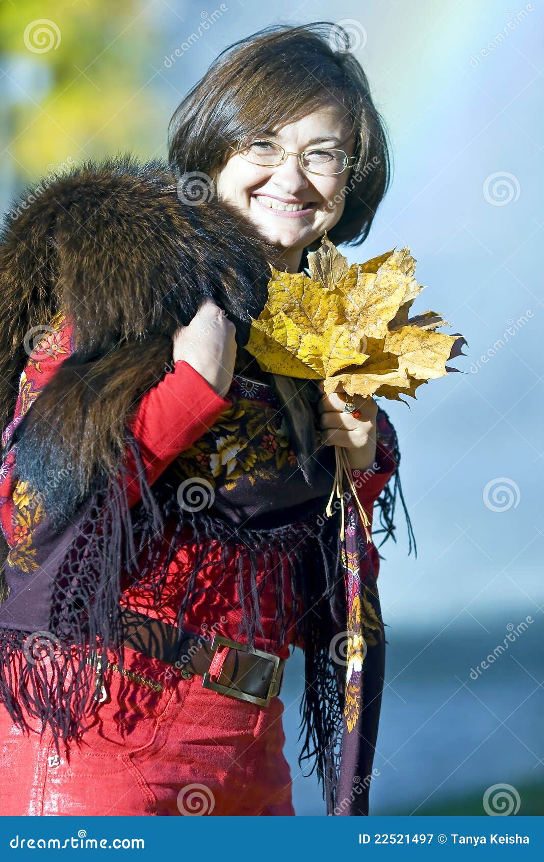 Happy Pretty Lady with Autumn Leaves Stock Image - Image of branch ...