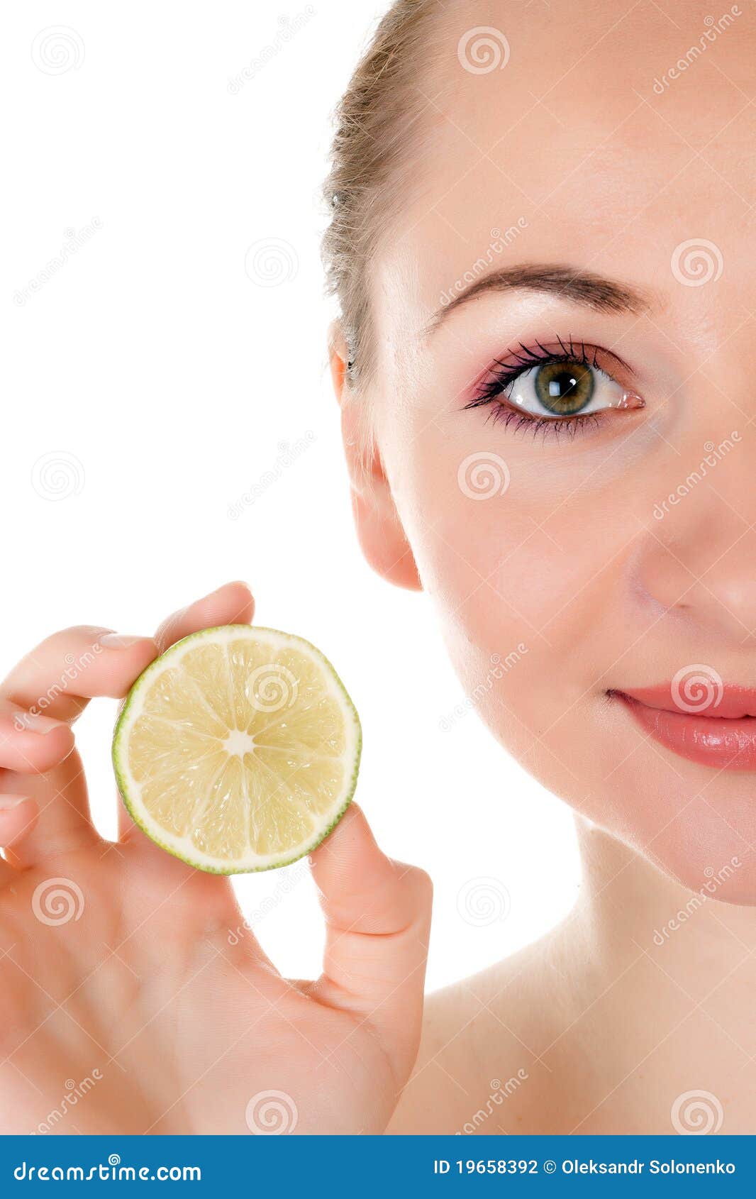 Happy Pretty Model Posing with Half of Lime Stock Photo - Image of ...