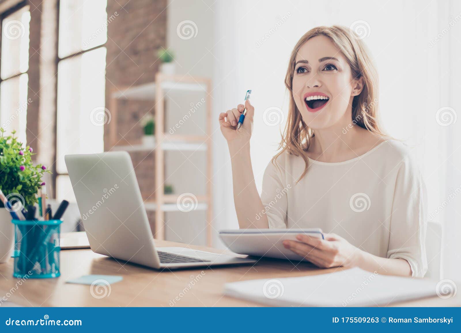 Happy Pretty Woman Having an Idea Solving Problem Stock Image - Image ...