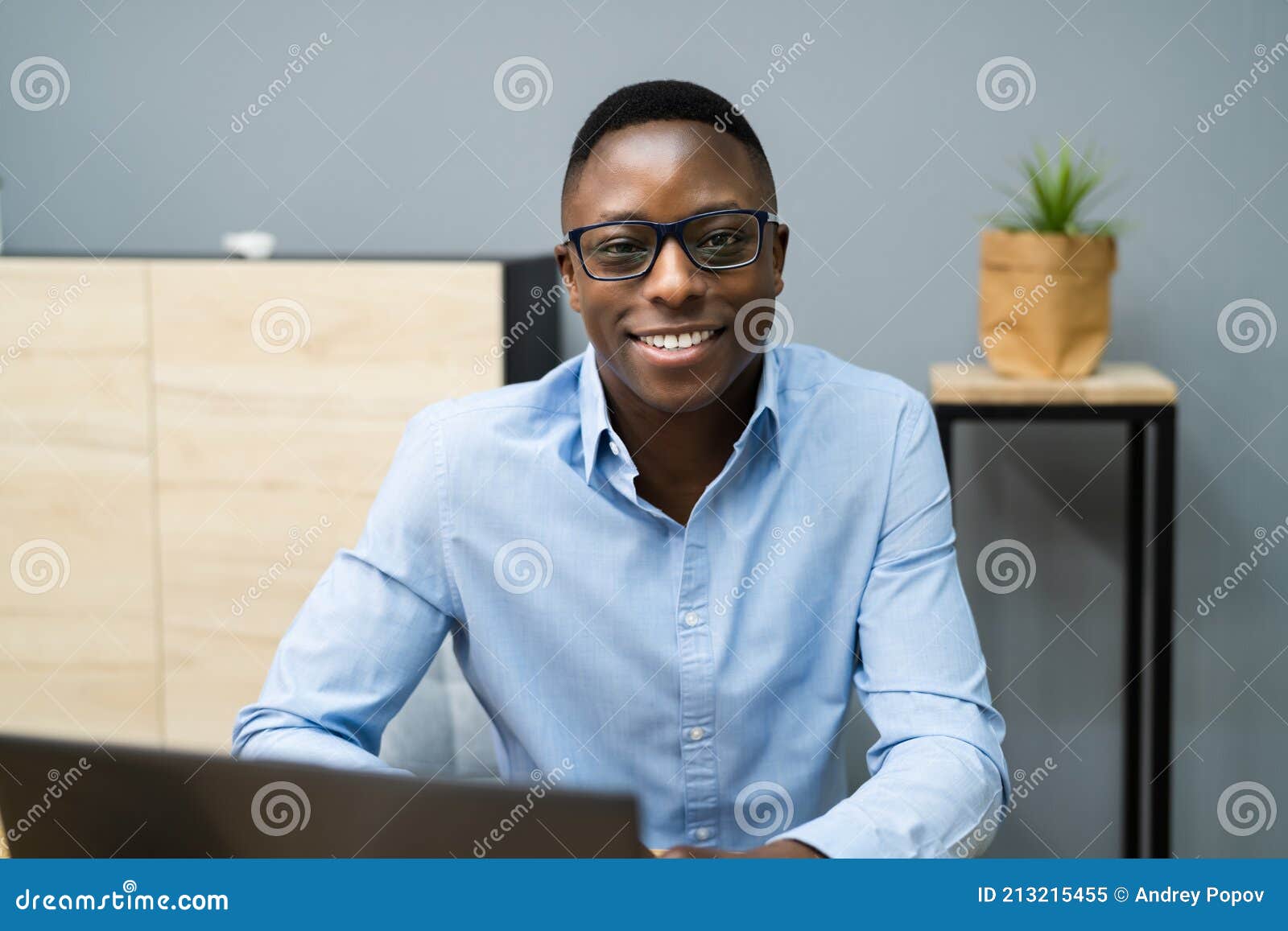 Happy Professional African Employee Using Computer Stock Image - Image ...