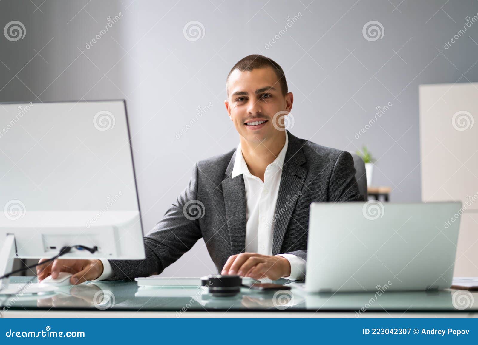 Happy Professional African Employee Using Computer Stock Image - Image ...
