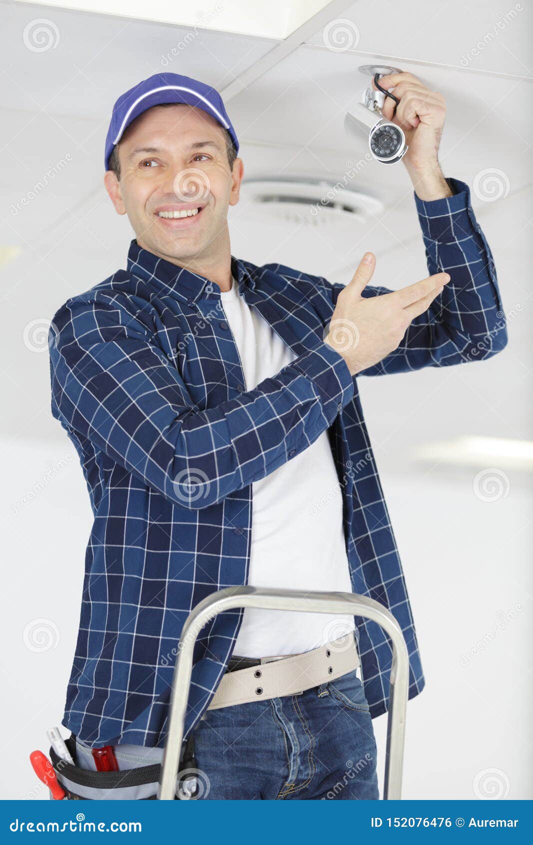 Happy Professional Cctv Technician Working Stock Photo - Image of ...