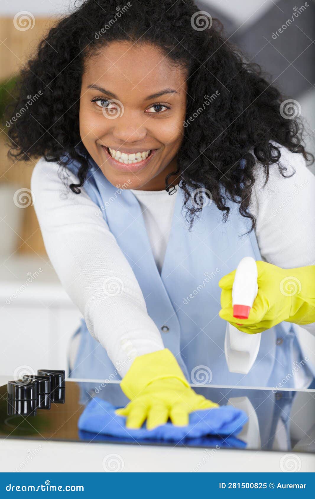 Happy Professional Cleaner Cleaning Stock Image - Image of girl ...