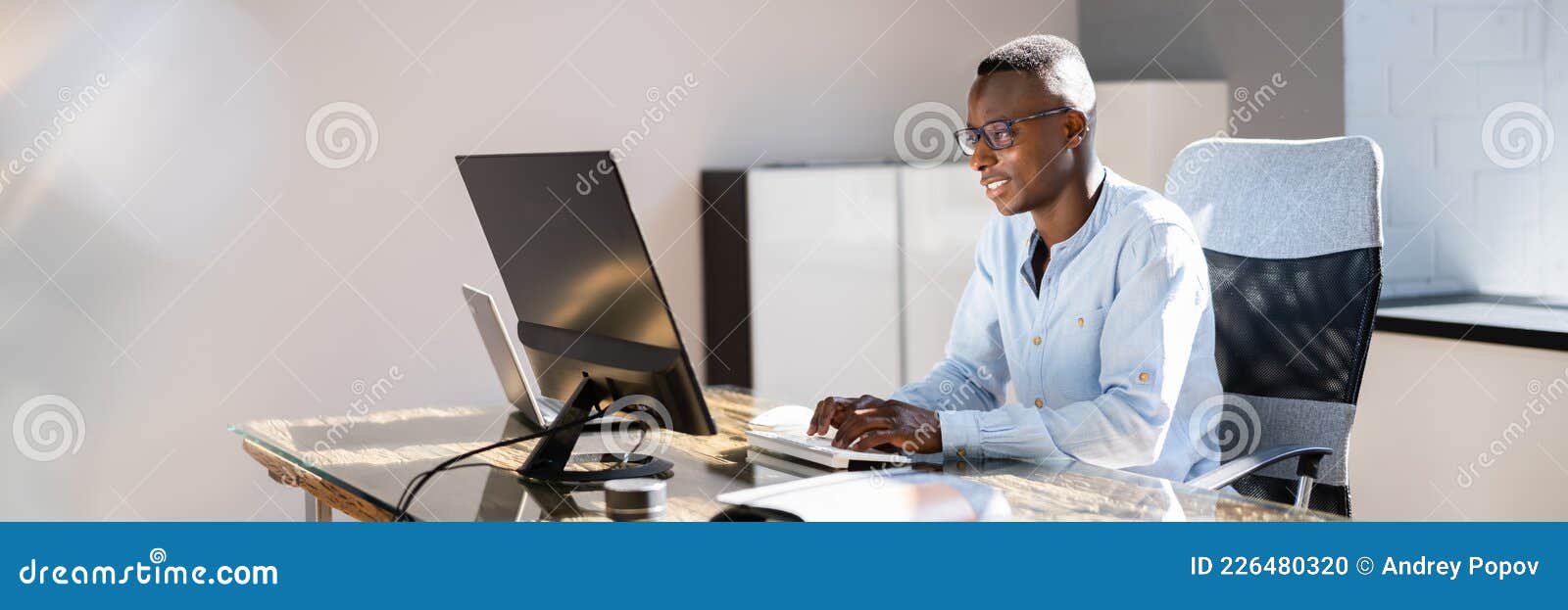 Happy Professional Man Employee Using Computer Stock Photo - Image of ...