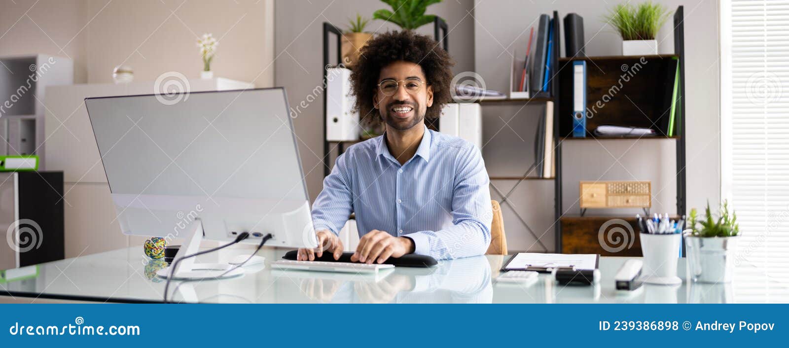 Happy Professional Man Employee Using Computer Stock Photo - Image of ...