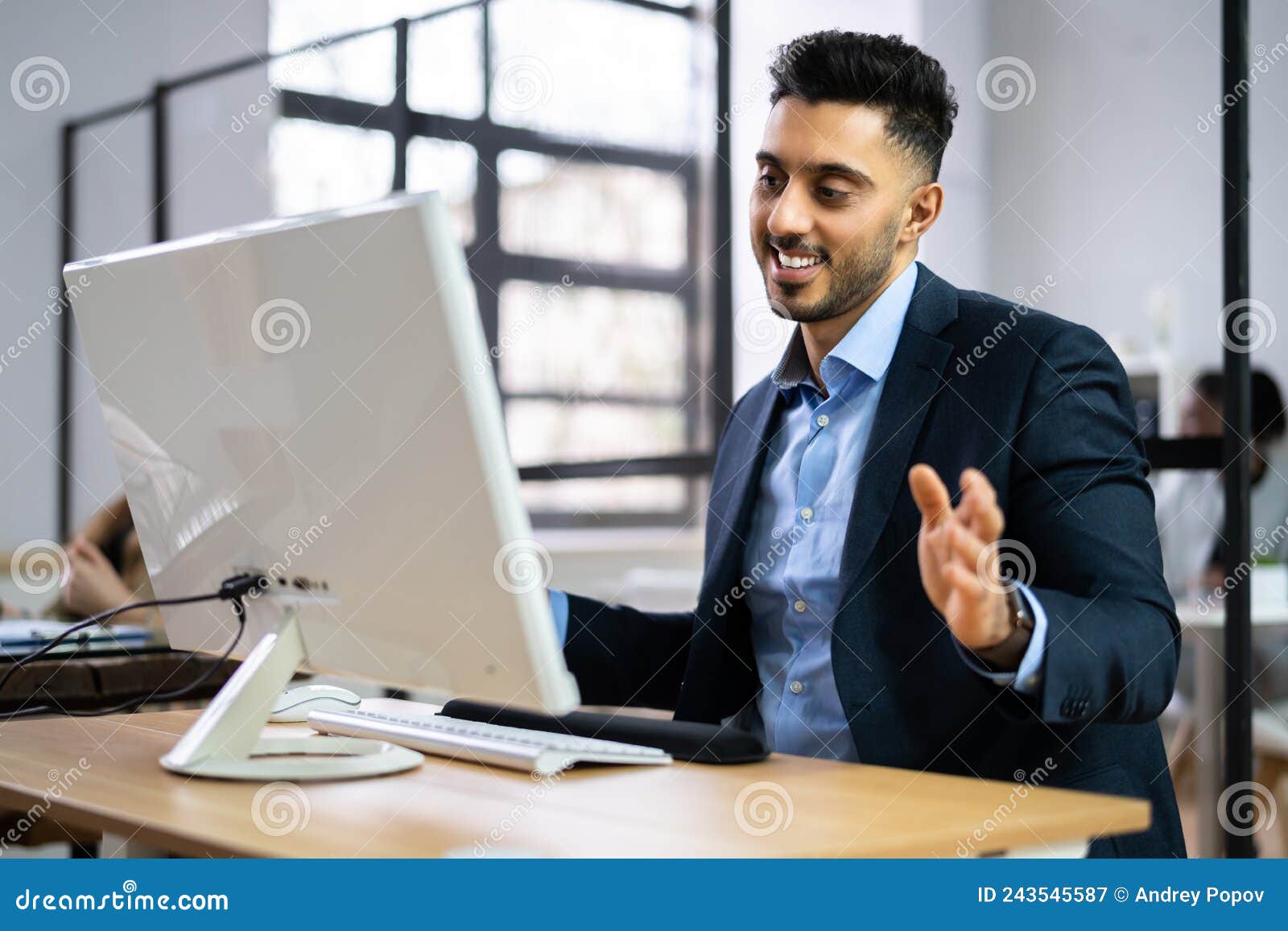 Happy Professional Man Employee Using Computer Stock Image - Image of ...