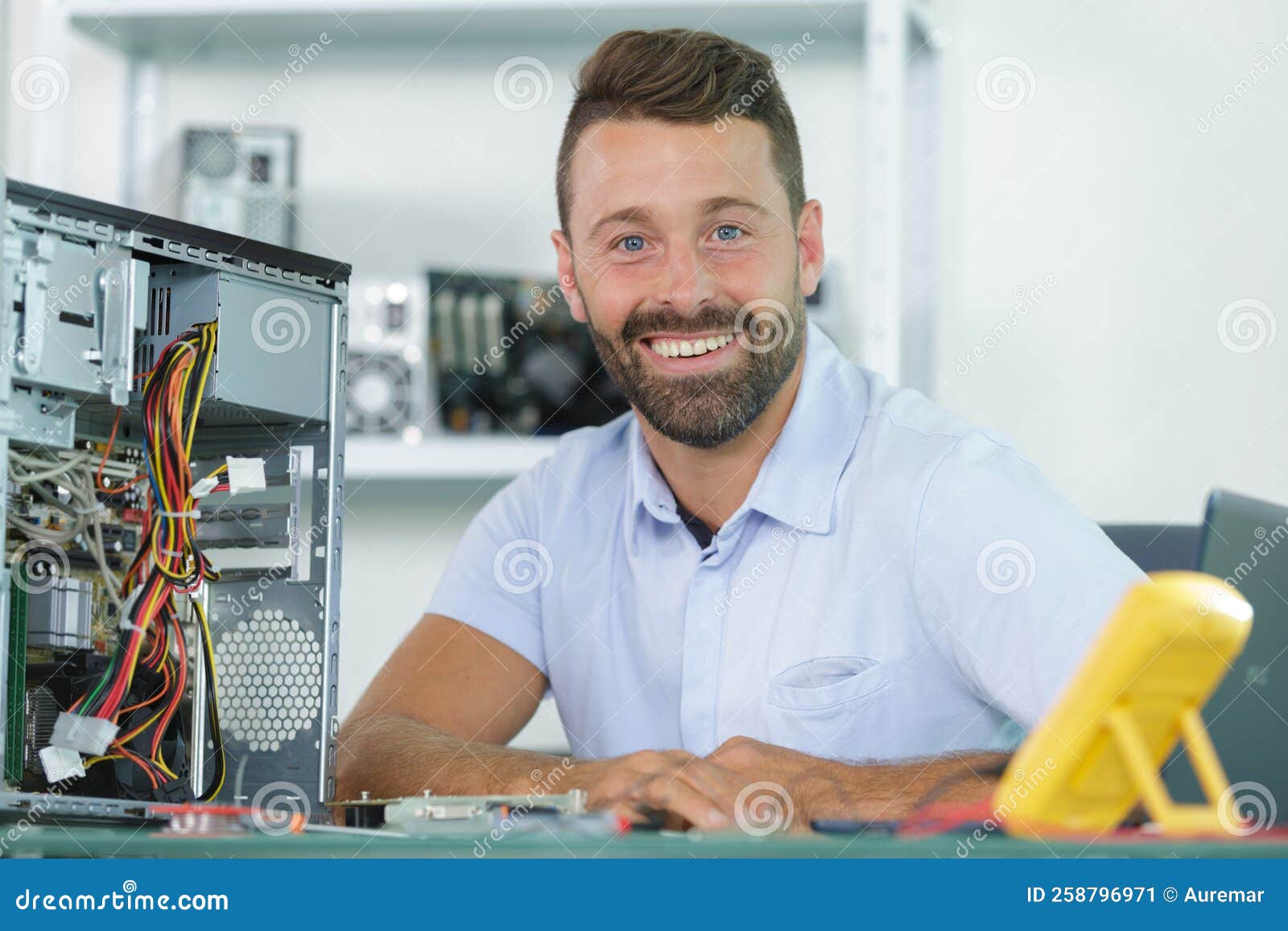 Happy Professional Man Repairing and Assembling Computer Stock Image ...