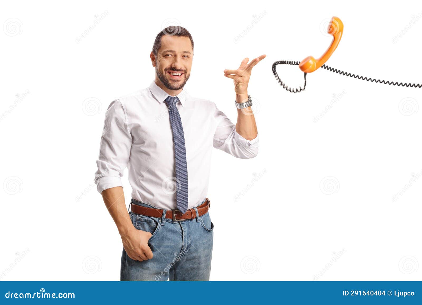 Happy Professional Man Throwing a Rotary Phone with a Cable Stock Photo ...
