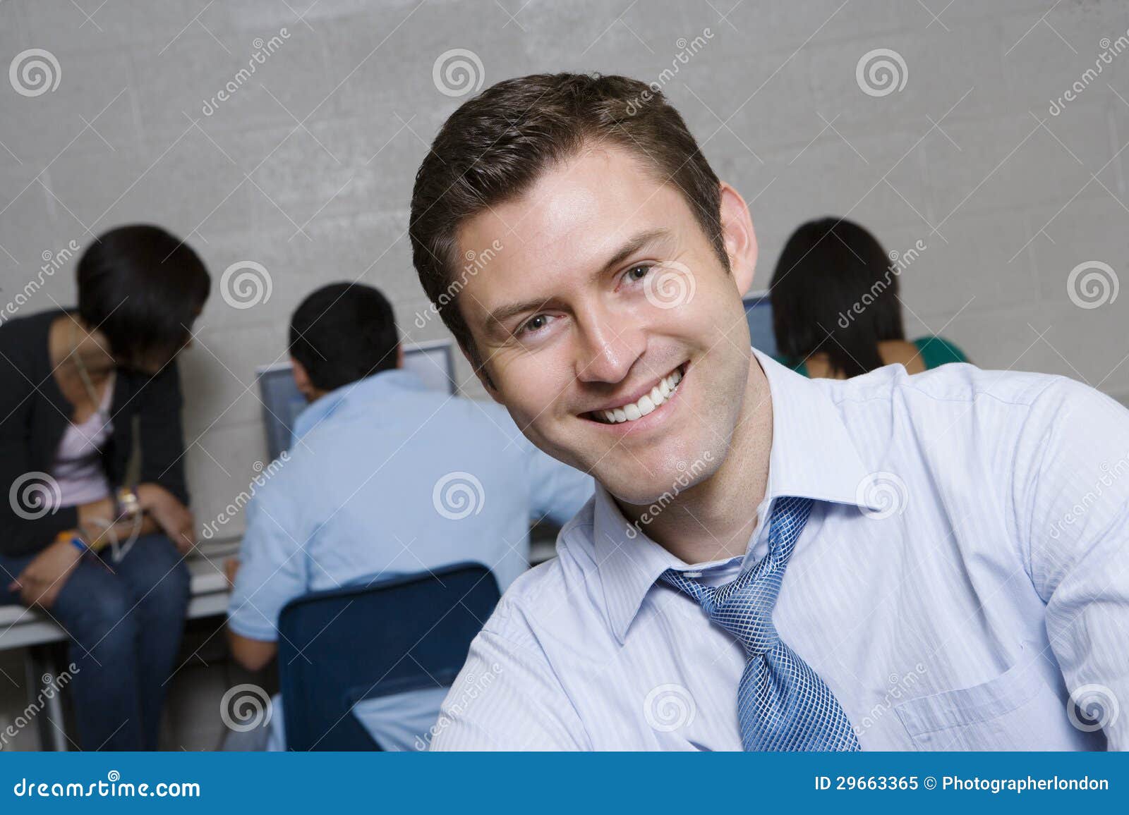 Happy Professor in Computer Lab Stock Image - Image of class, learning ...